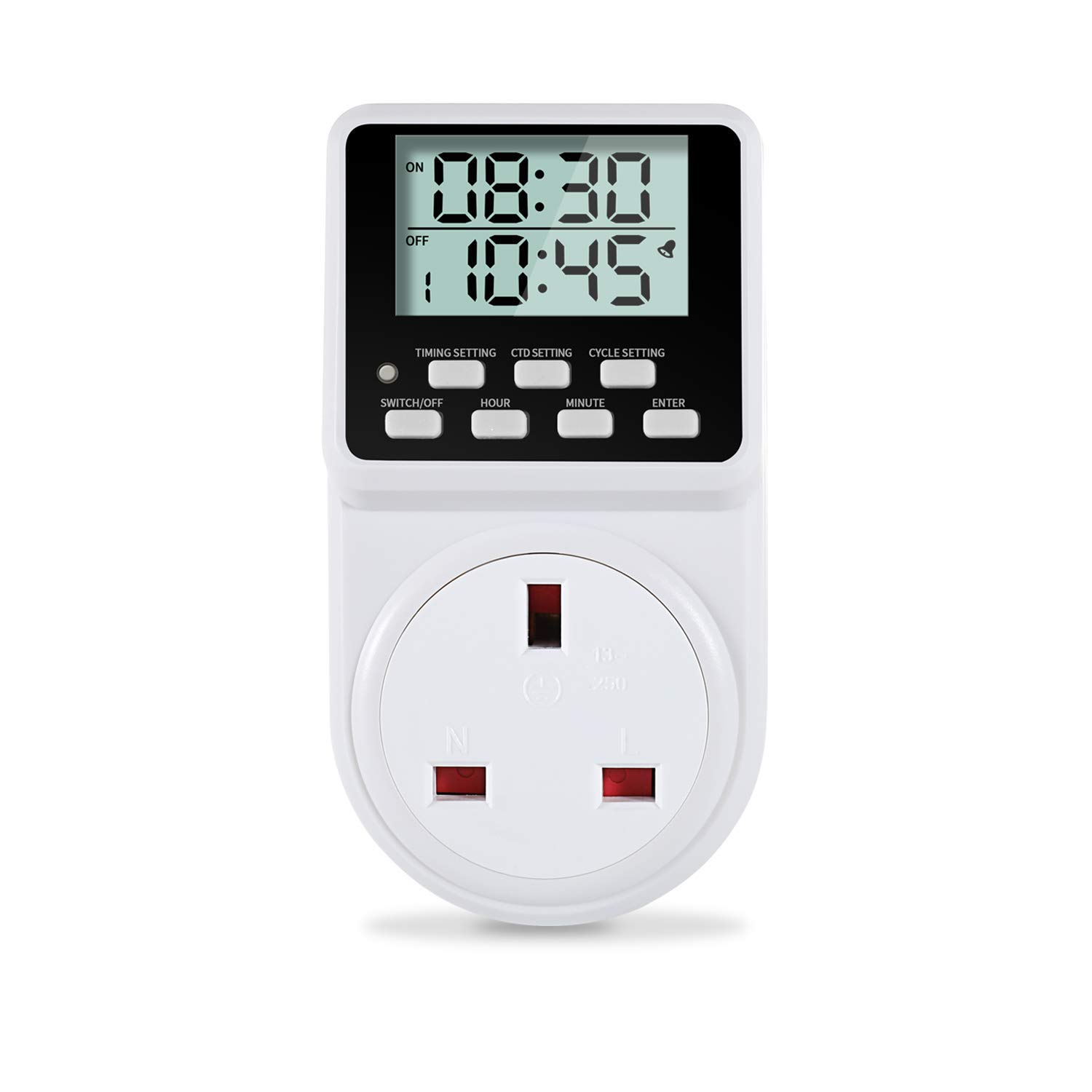 ORIDGET 24 Hour Digital Electric Timer Plug Socket UK With Countdown