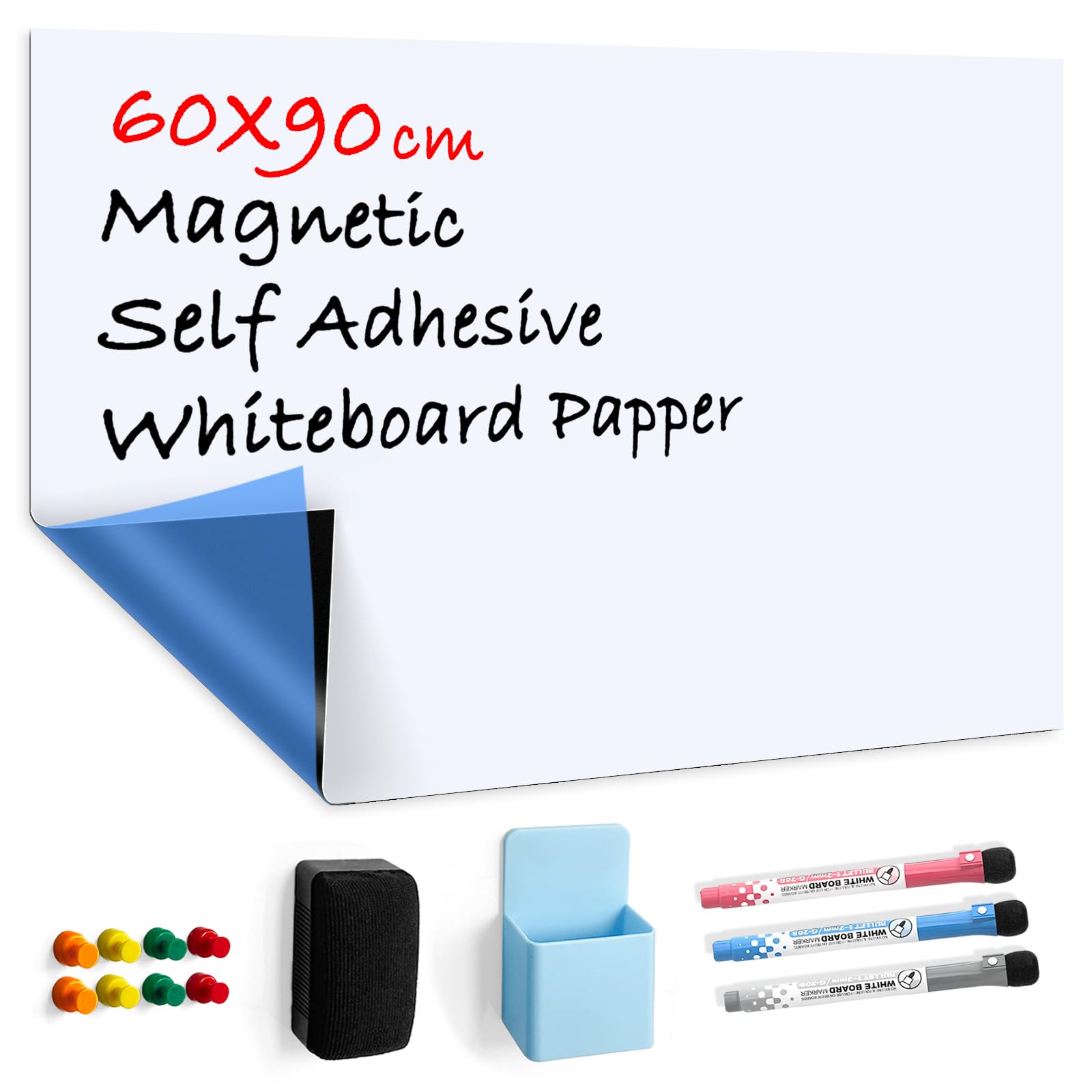 CUHIOY Whiteboard for Wall, 60x90cm Self-Adhesive Magnetic Contact ...