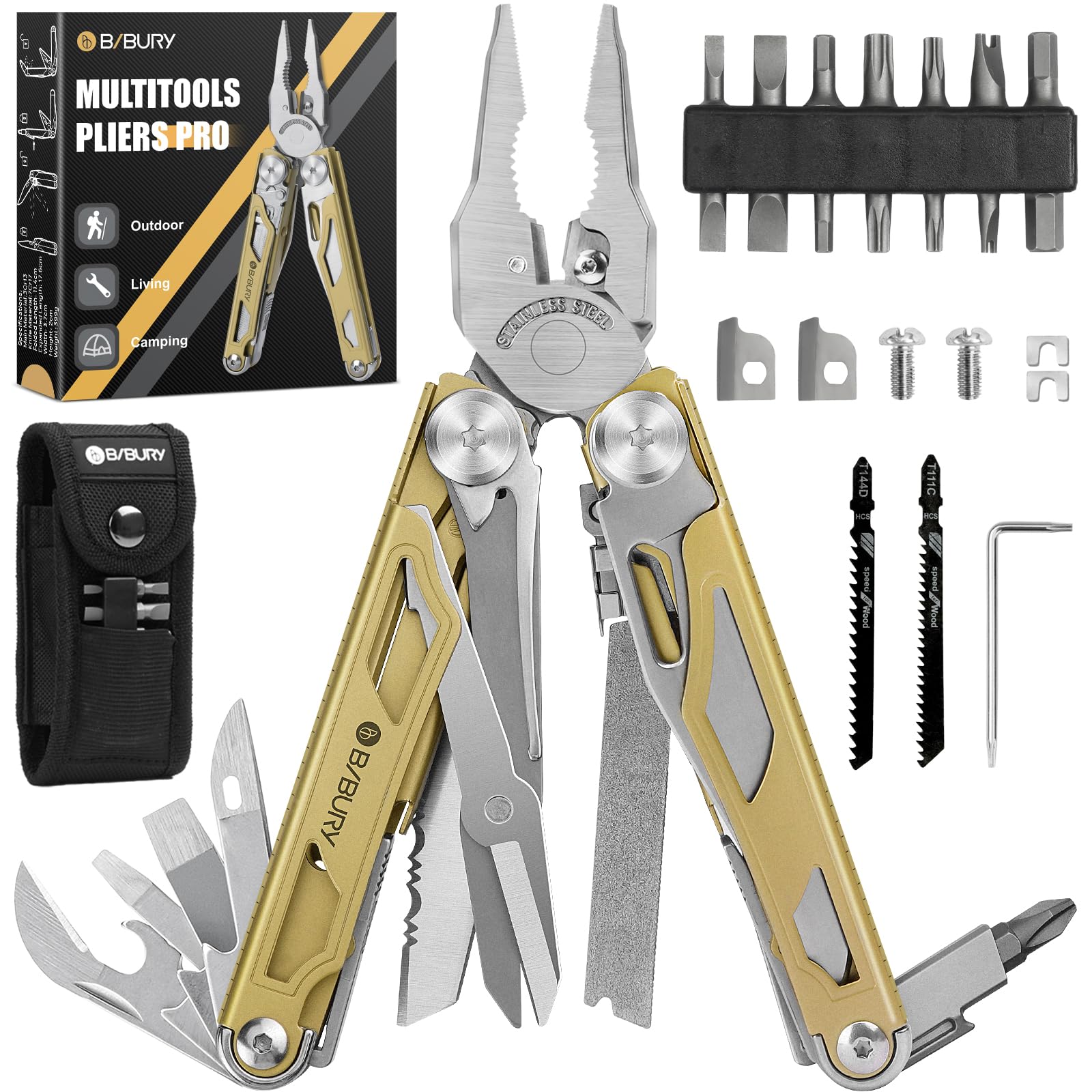 BIBURY Multitools, Multi Tool Foldable Pliers with Upgraded Scissors ...