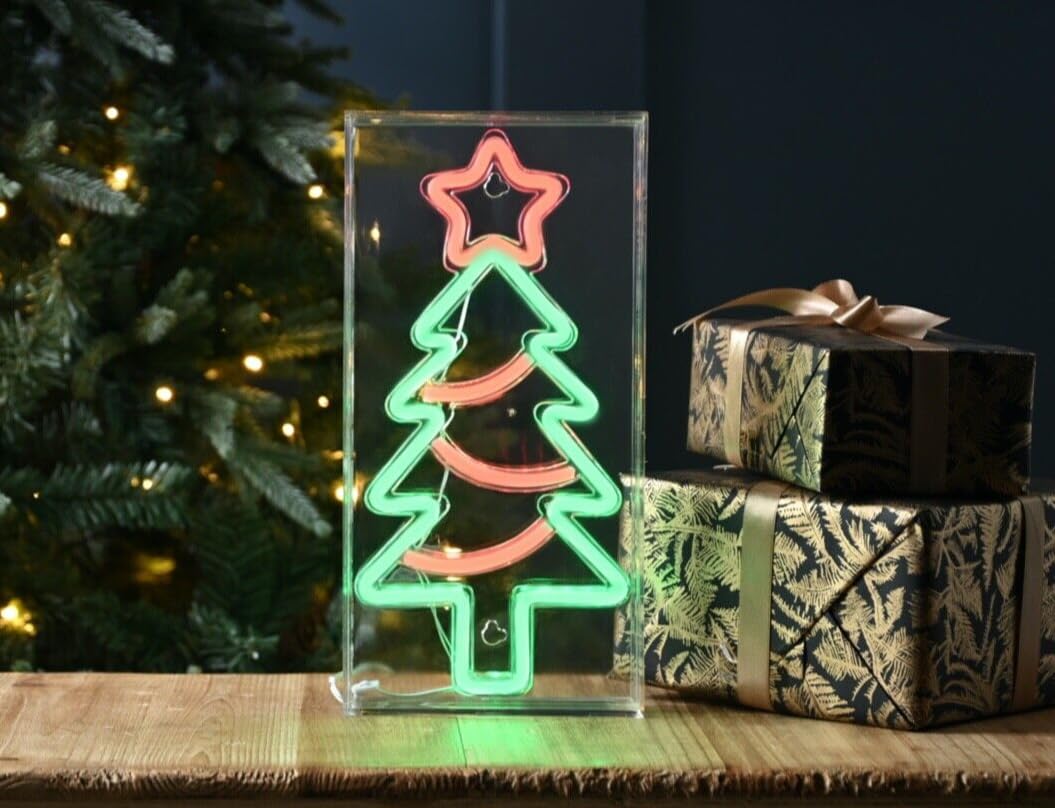 Festive LED Light Up Neon Flex Christmas Tree Sign Table Top Decoration ...