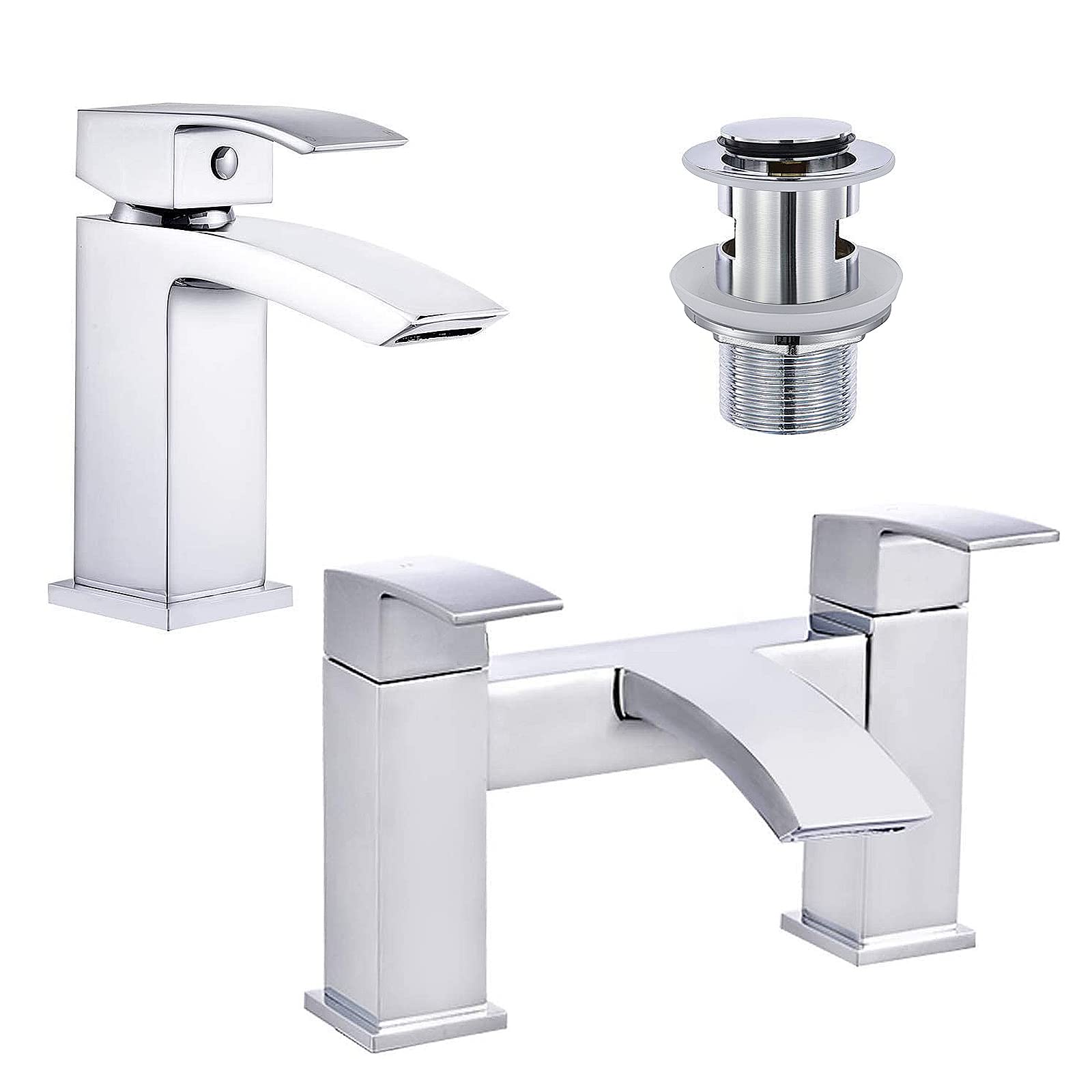 Celala Bathroom Waterfall Basin Taps with Pop-up Waste and Square Bath ...