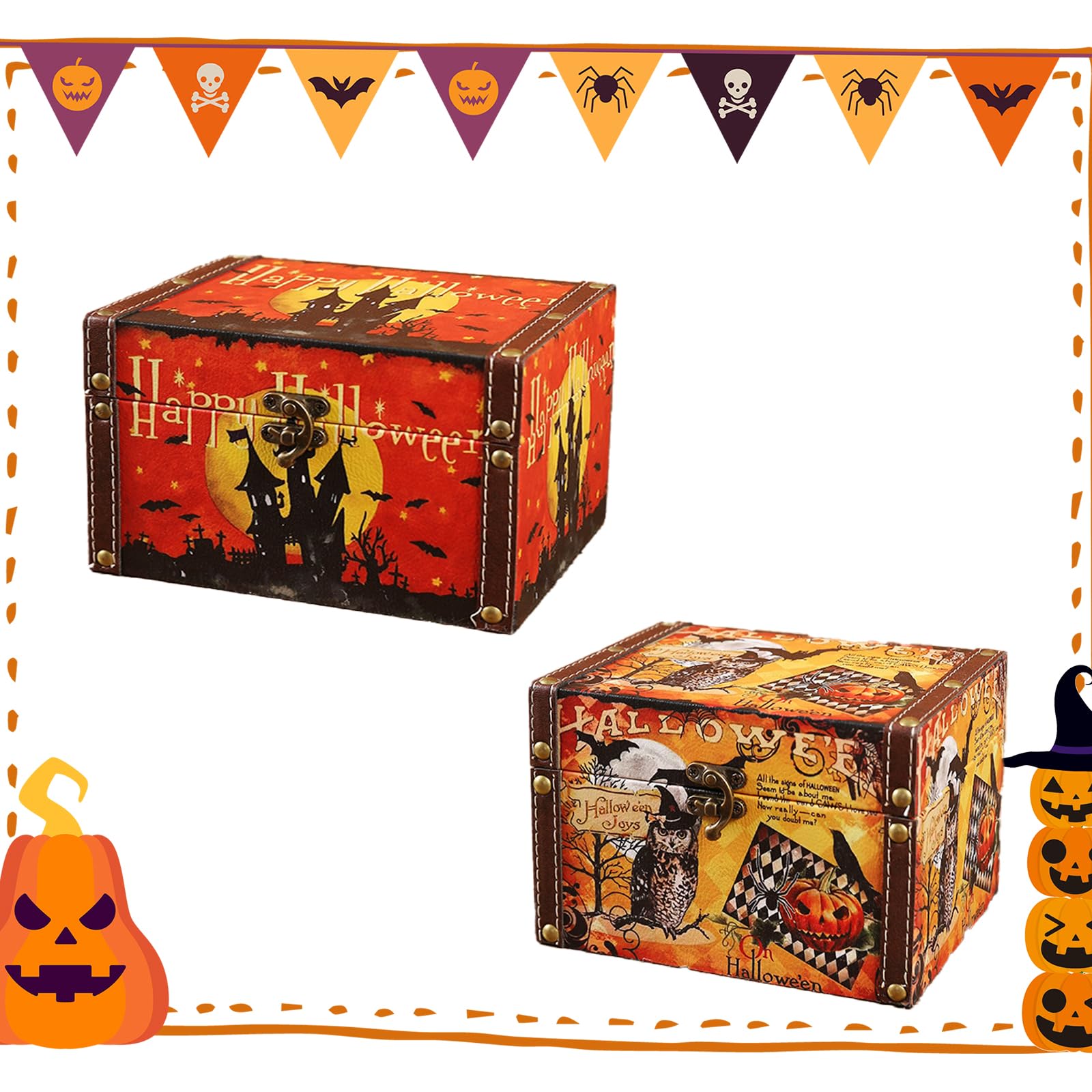 Embhlitfe Vintage Halloween Storage Box Wooden Toy Box Halloween Candy ...
