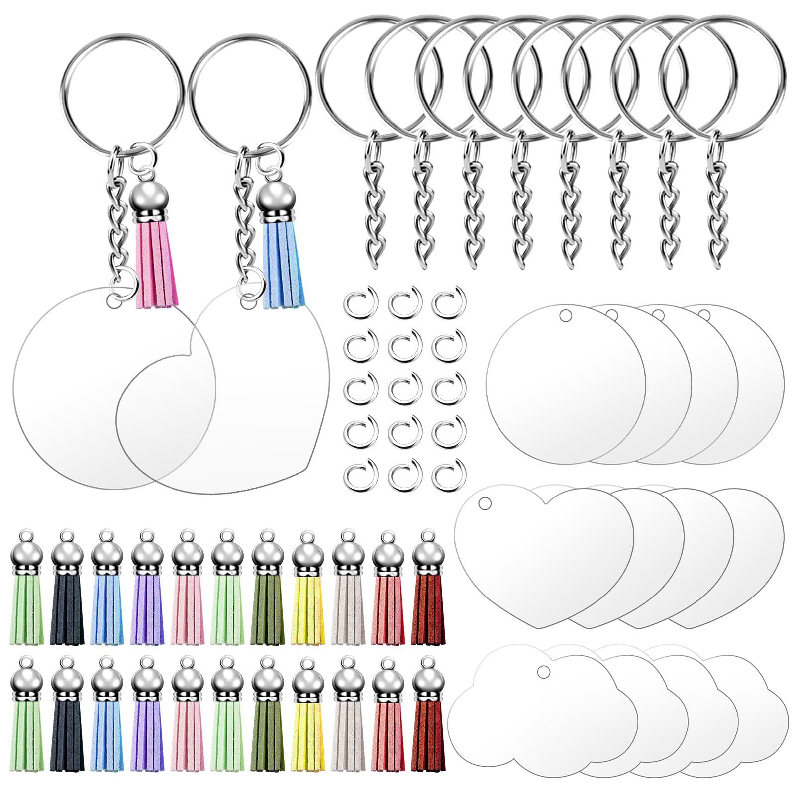 Wokape 135cs Bulk Keychain Rings Set Contains 35Pcs Leather Tassels for ...