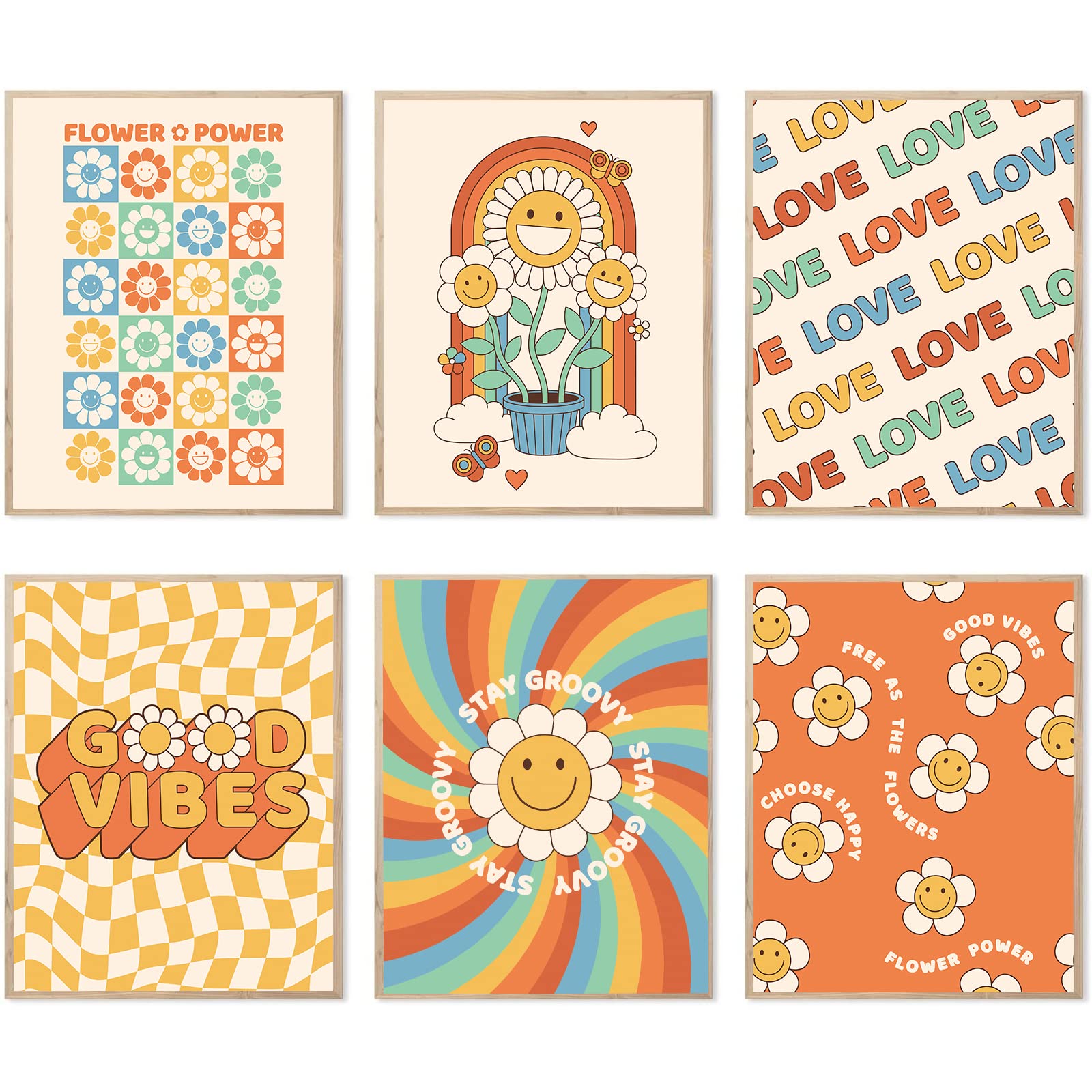 Admmixoo 60s 70s Hippie Wall Art Vintage Wall Decor Prints Peace ...
