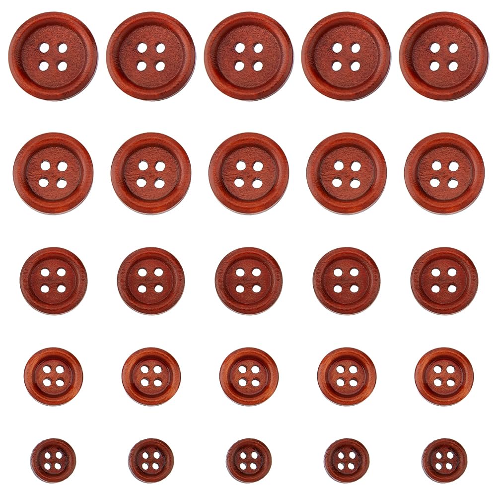 HOBBIESAY 300Pcs 5 Sizes Brown Color Wooden Buttons 4 Hole Round Bulk ...