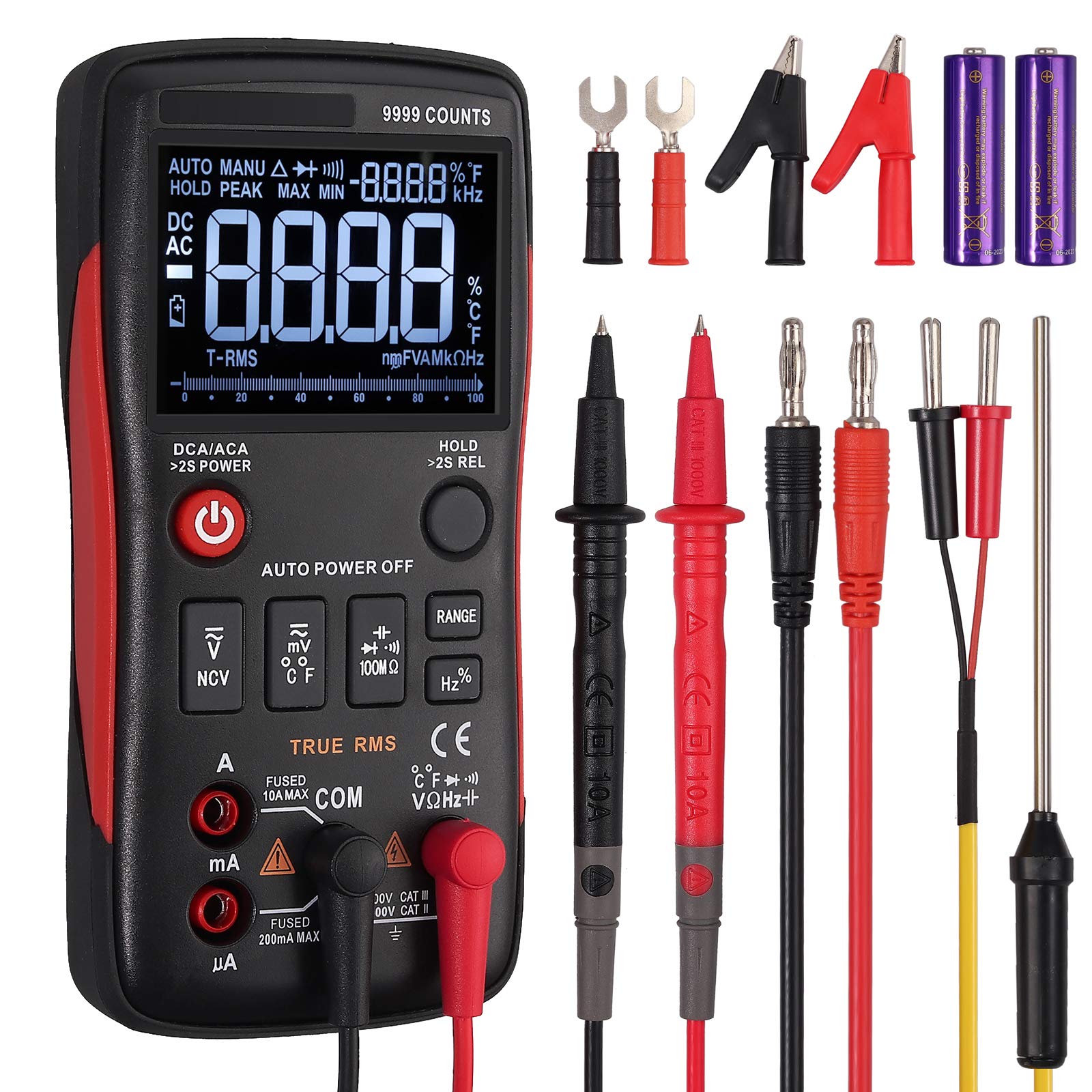 Neoteck Auto-ranging Digital Multimeter TRMS 9999 Counts, All Button ...