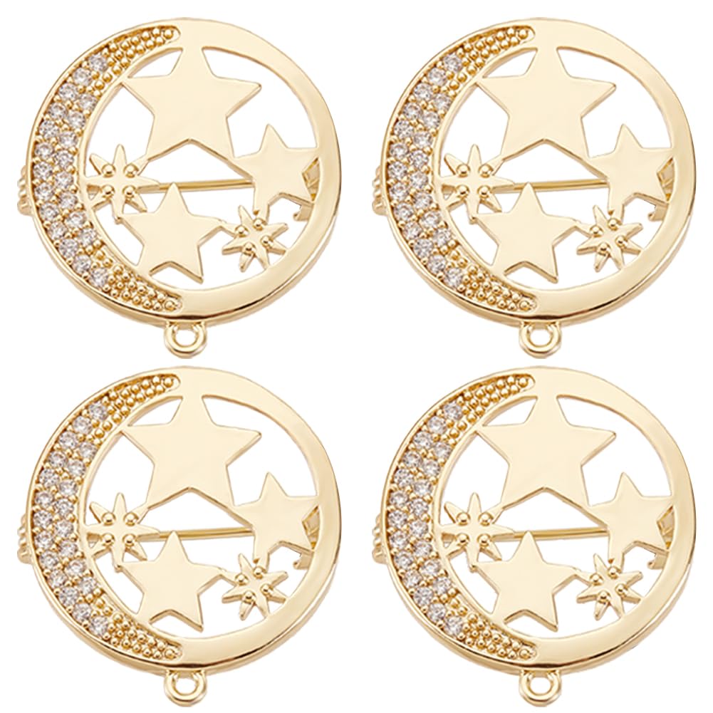 Beebeecraft 1 Box 6Pcs Round Brooch Pin 18K Gold Plated Brass Cubic ...