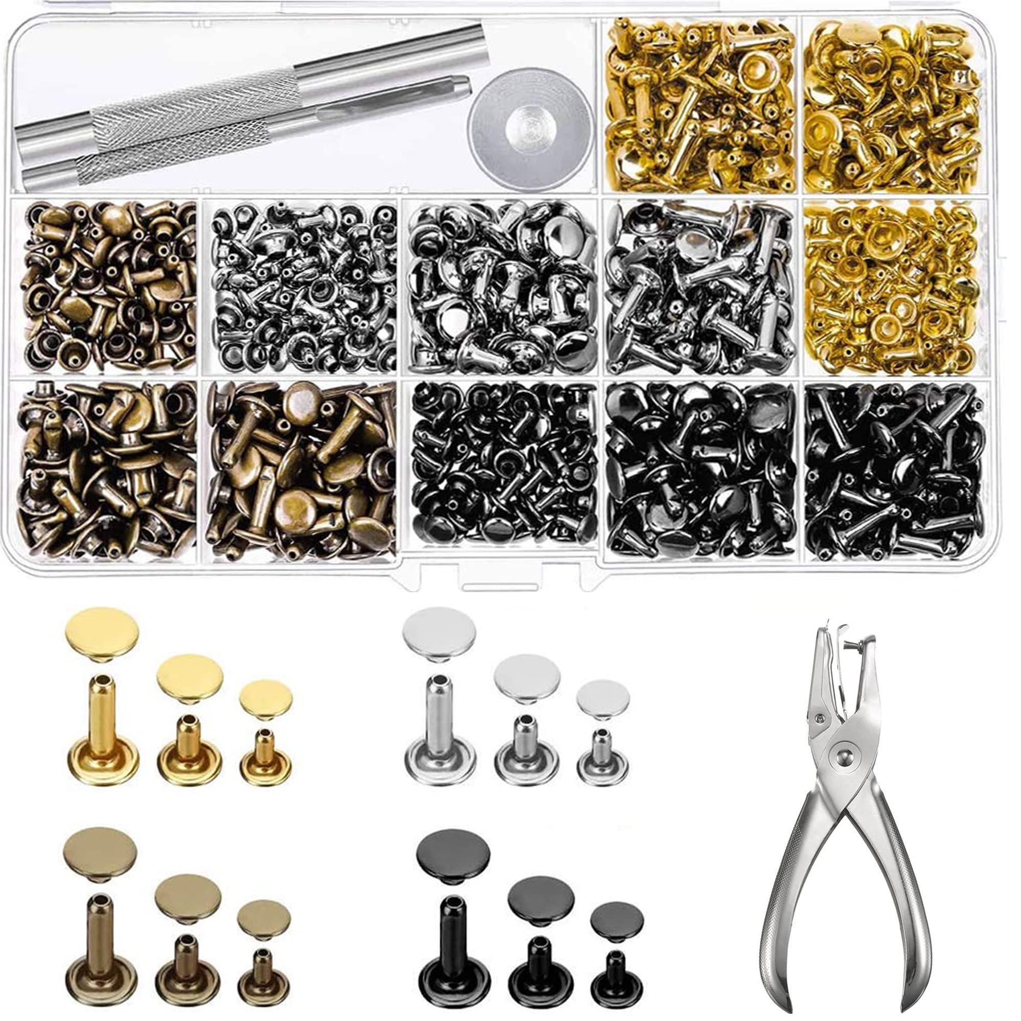 ZKSMNB Rivets, 480 Sets + Leather Rivets Metal Rivets Set with 3 Tools ...