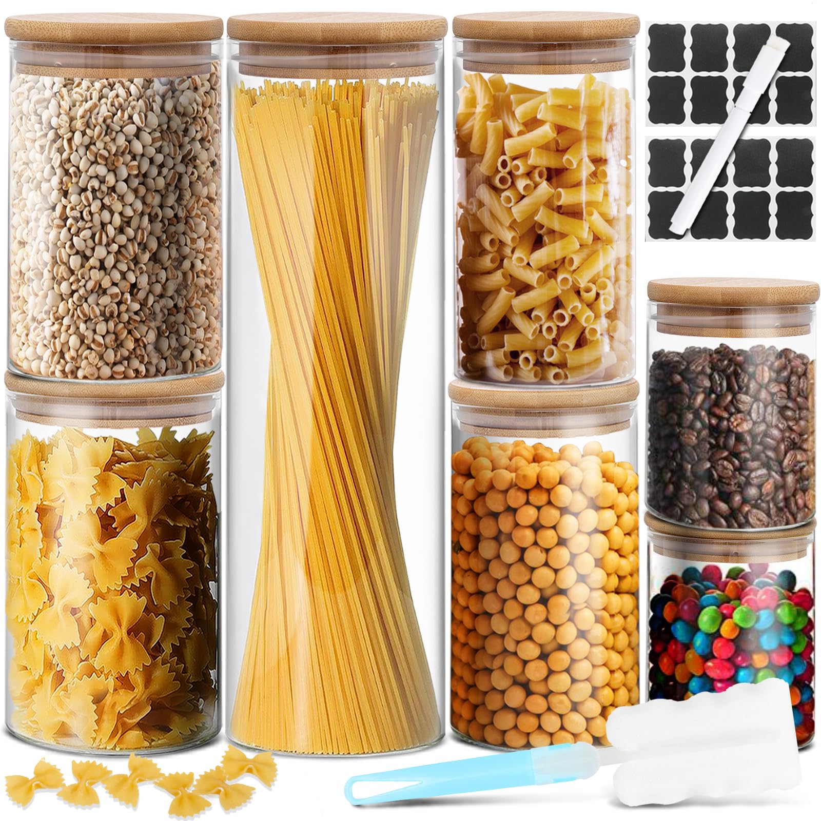 Cisivis 2100ml Glass Storage Jars with Lid, 7 Pack Clear Airtight Food Storage Jar with Cover ...