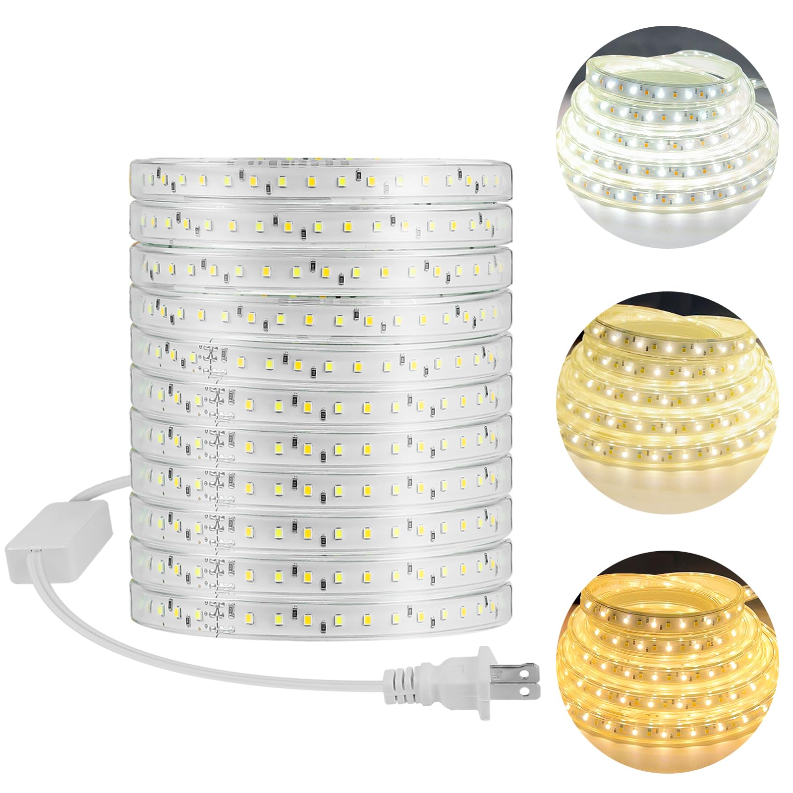 LED Strip Lights 20M - Dimmable High Brightness 220V AC,3000 Lumen,IP65 ...