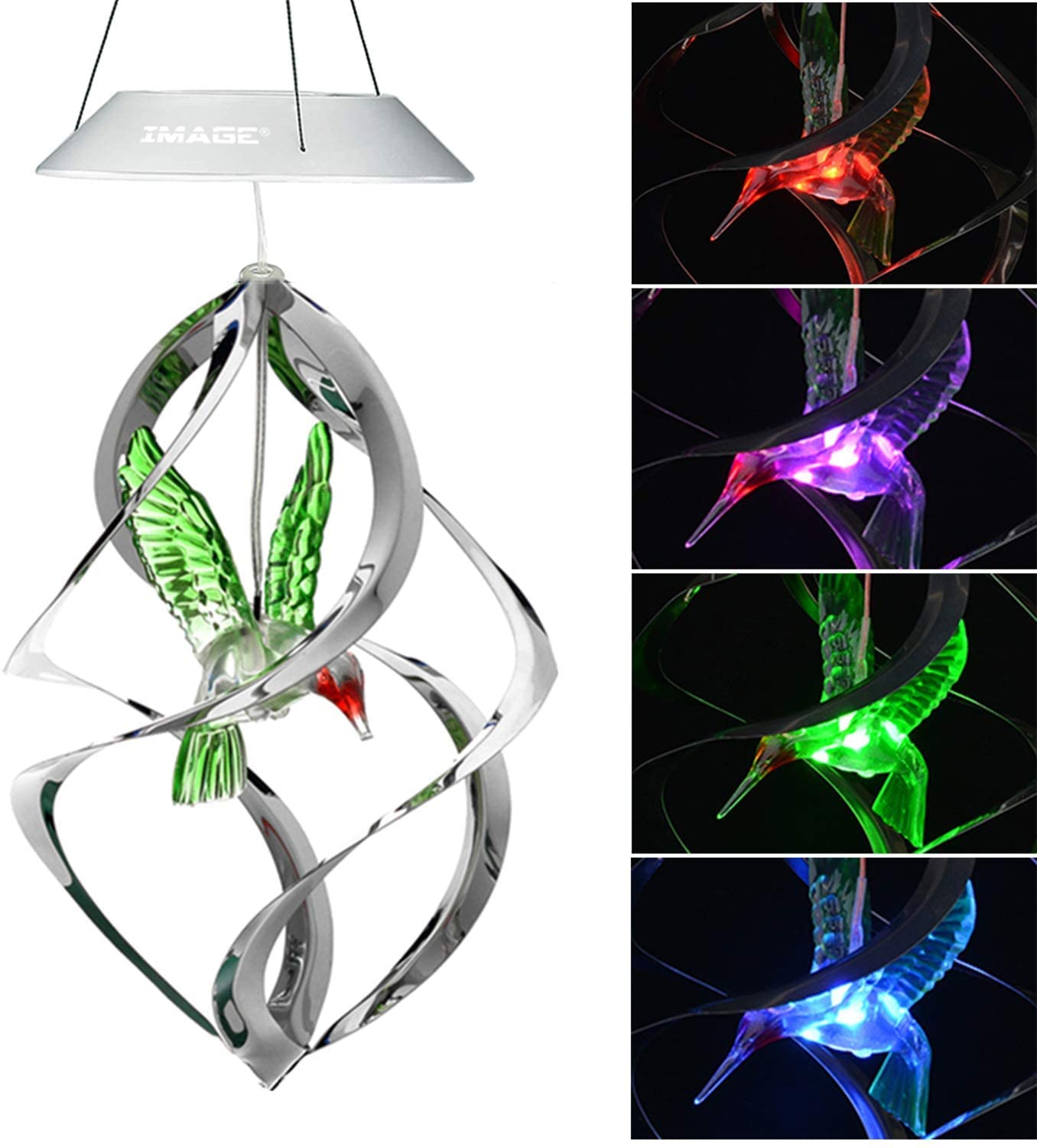 IMAGE Solar Hummingbird Lights with Color Changing LED Wind Chime ...