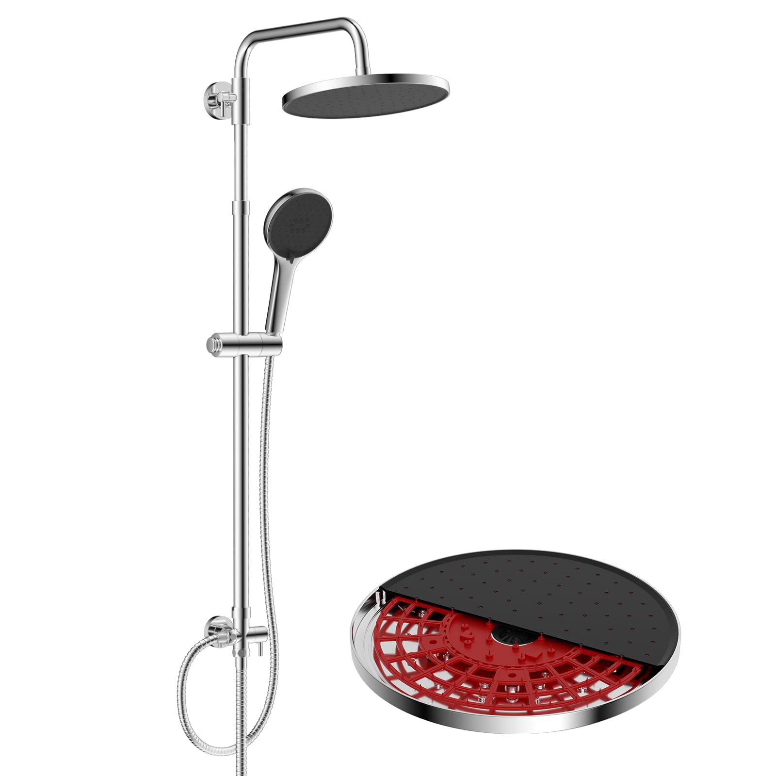 Hibbent Self-Cleaing Rainfall Shower Kit with 304 Stainless Steel ...