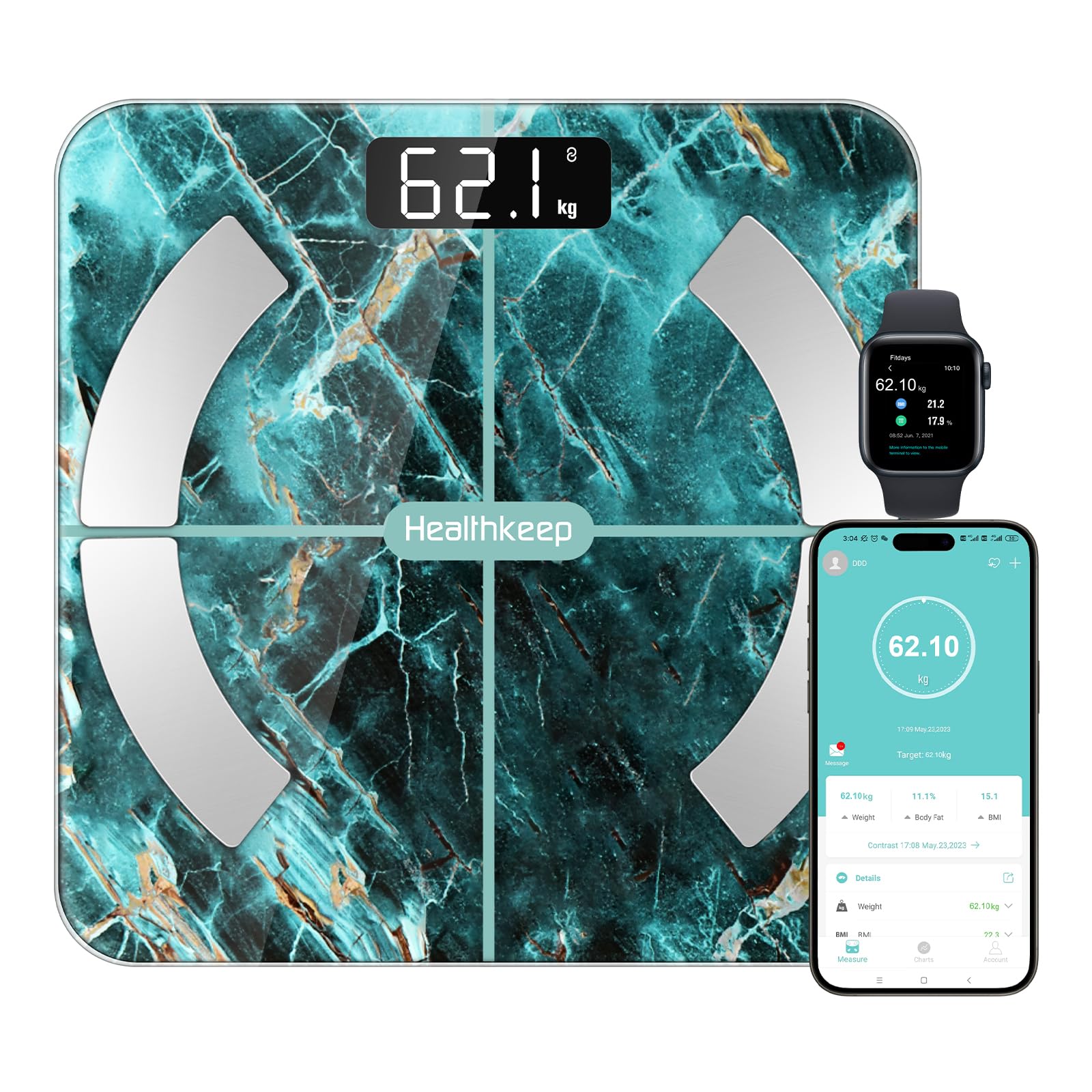 Healthkeep Smart Body Fat Scale with 13 Body Composition Metrics, Smart ...