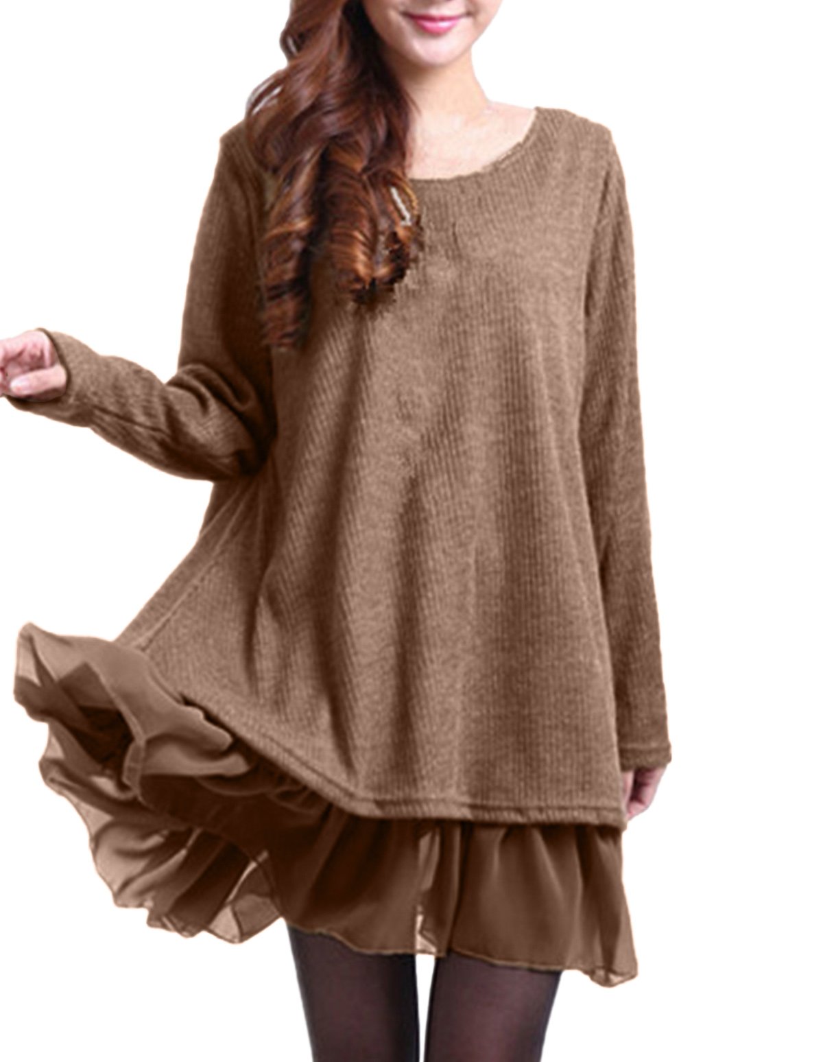 ZANZEA Women Jumper Knit Sweater Jumper Dress Long Tops Lace Hem Long ...