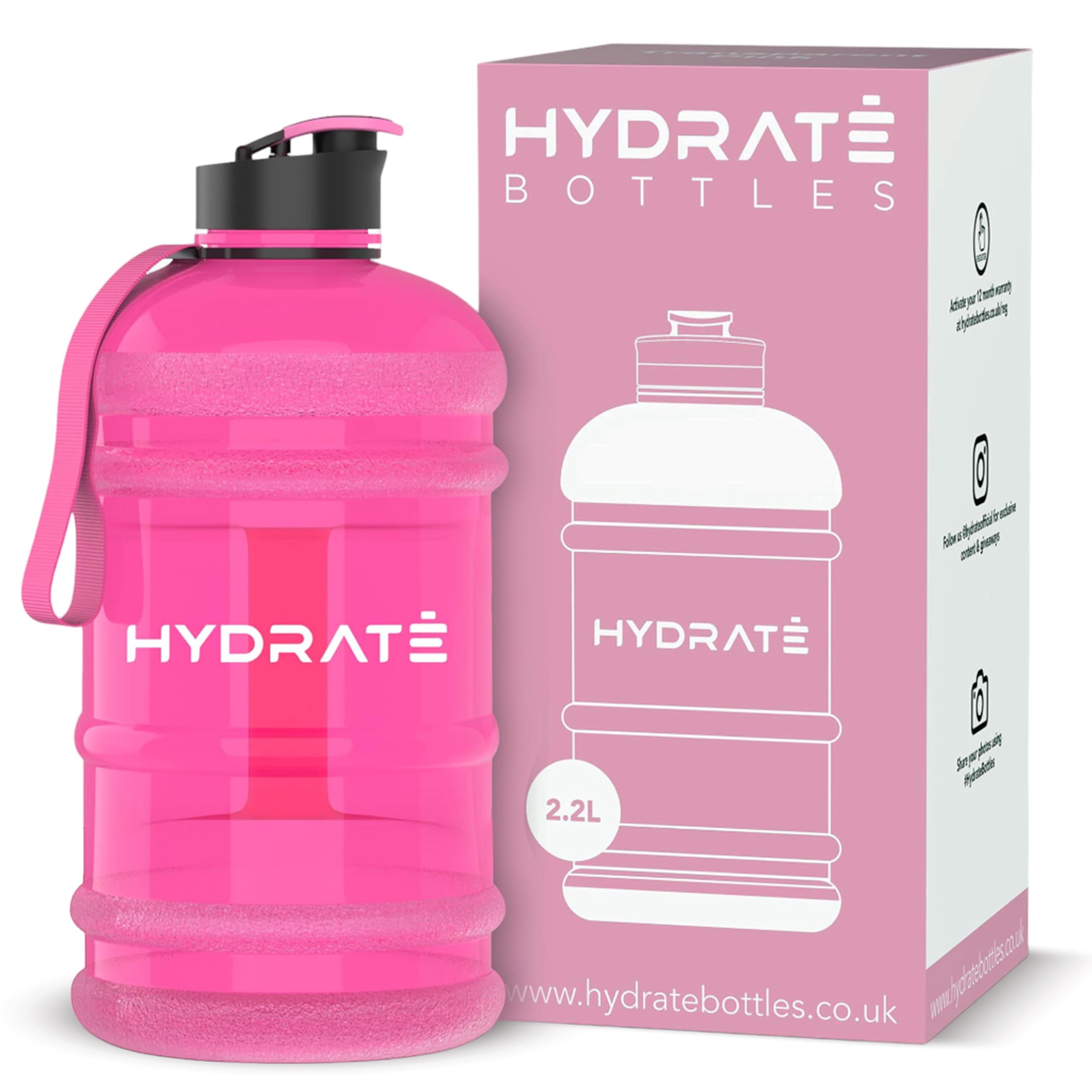 HYDRATE XL Jug 2.2 Litre Water Bottle Pink - BPA Free, Leak Proof, Flip ...