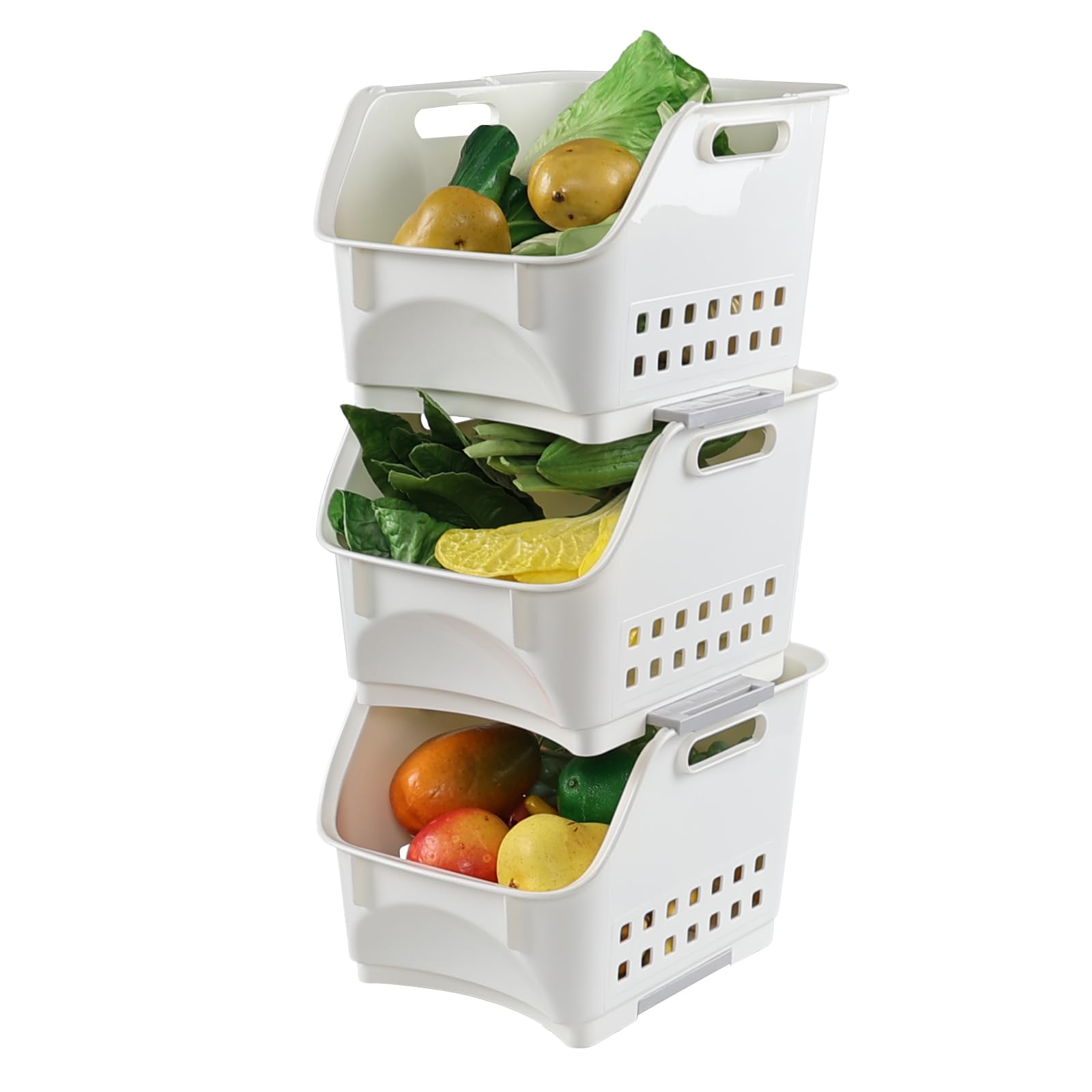 Lesbye 3 Packs Plastic Stacking Storage Basket, Multifunctional ...
