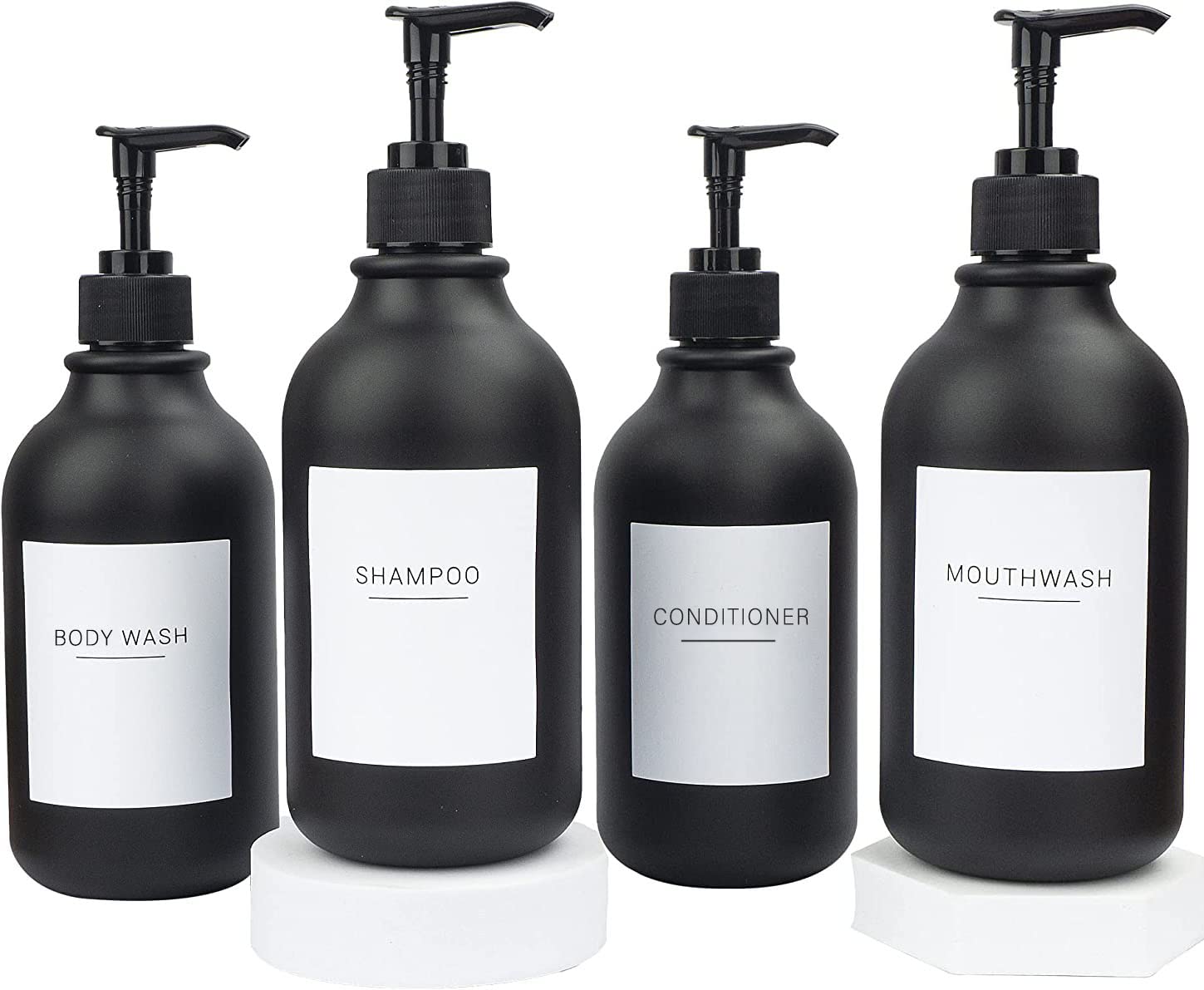 Ezebesta 4PCS 500ml Bathroom Shower Dispensers Matte Black Pump ...