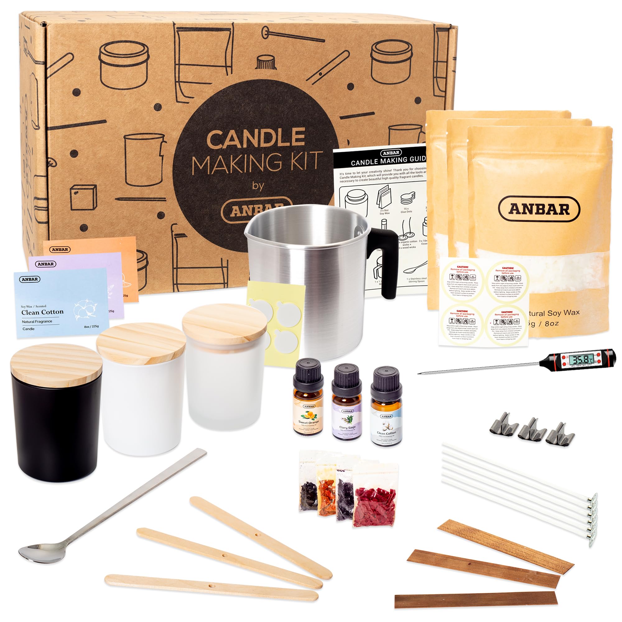 Anbar DIY Candle Making Kit for Adults with Natural Soy Wax, Cotton ...