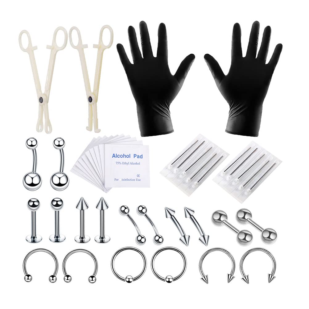Healifty Body Piercing Kit Surgical Steel Belly Tongue Tragus Nipple ...
