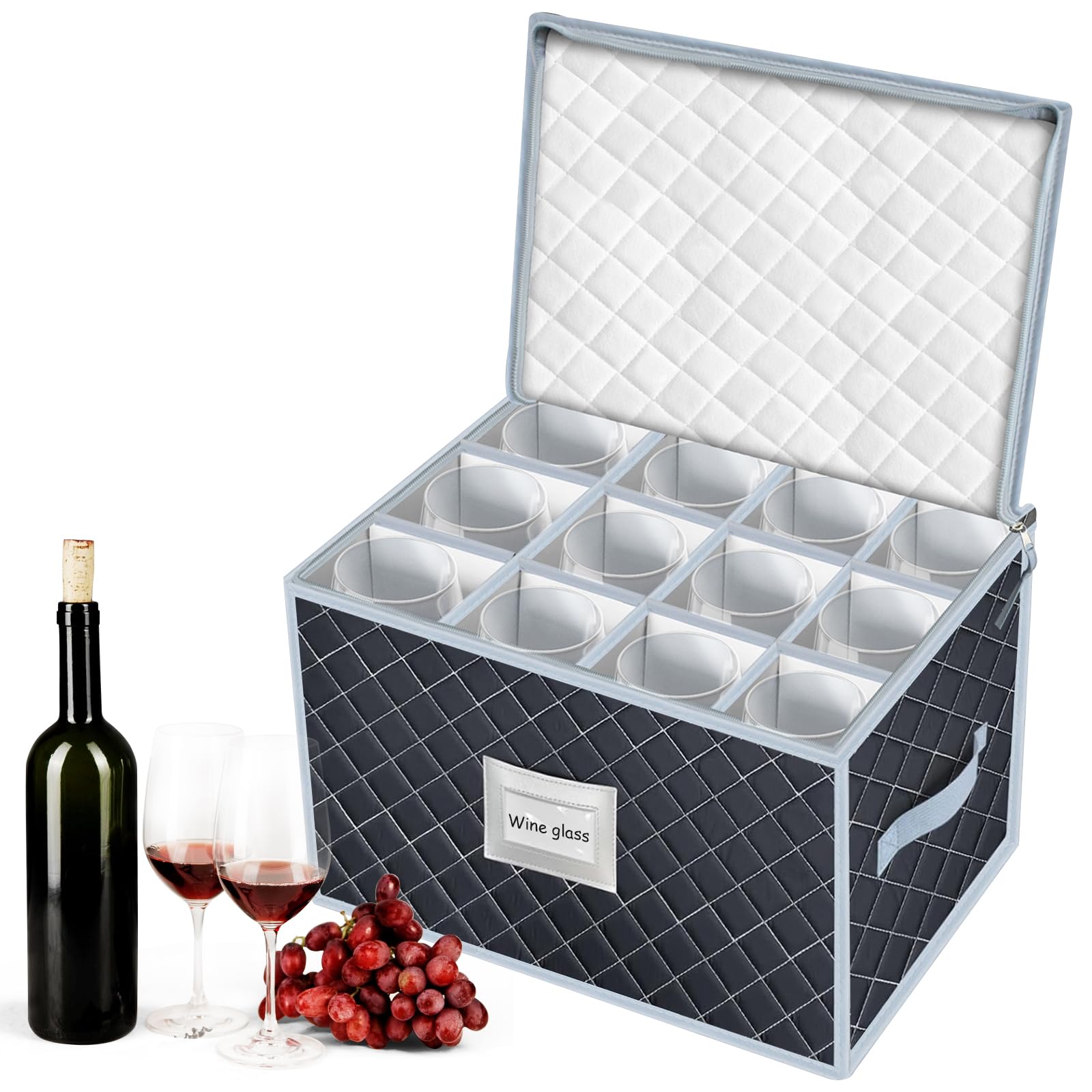 VERONLY Wine Glass Storage Box with 12 Dividers, Stemware Protector ...