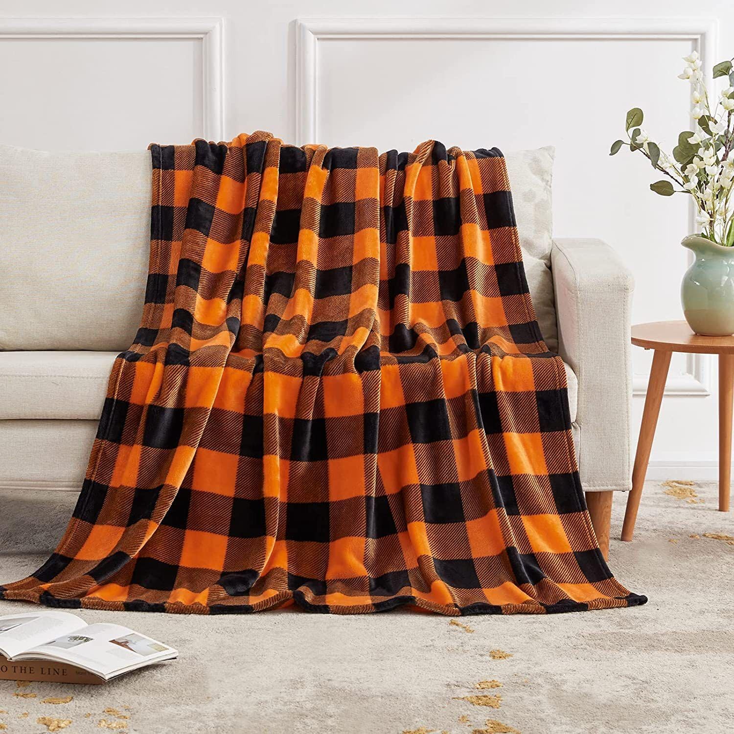 CCSYUS Halloween Blanket Throws Flannel Orange Black Plaid Throw 50" x ...