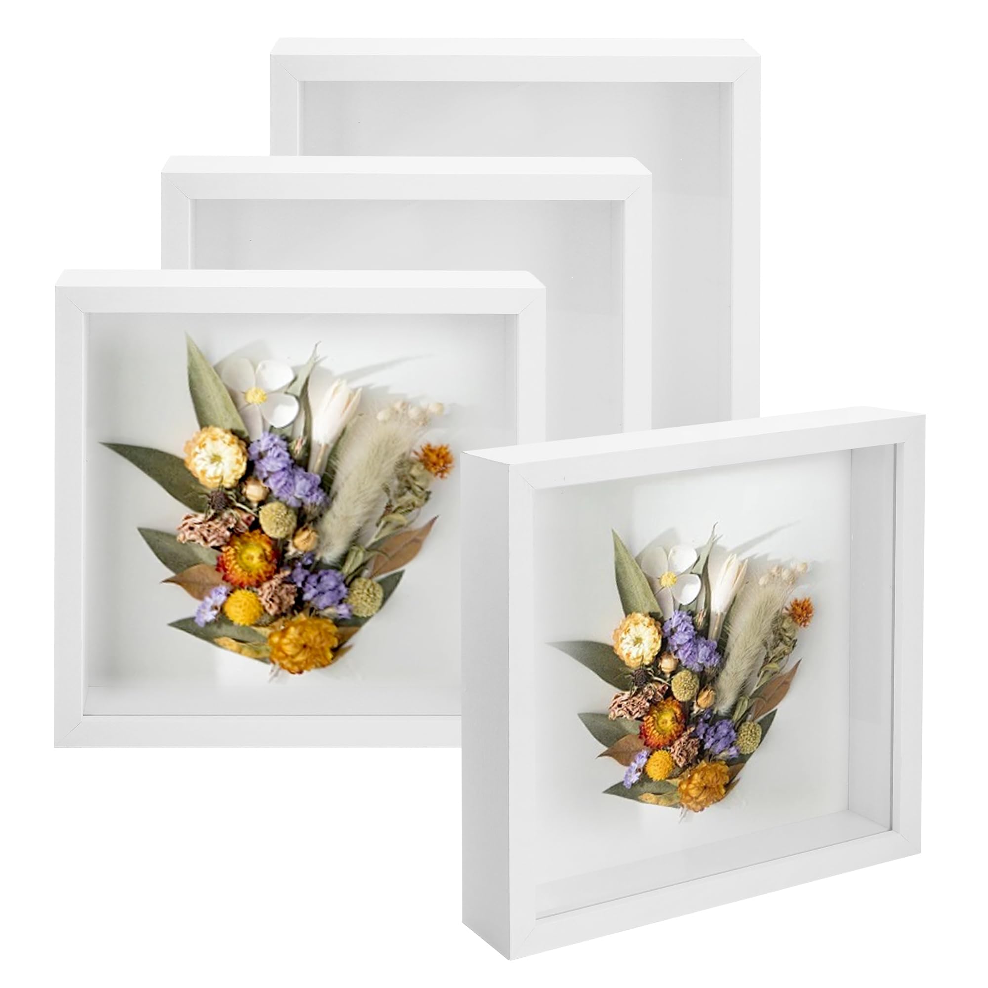 YKUKIZEE 4 Pcs 3D Shadow Box Frame 8x8 inch, Wooden Deep Box Frame 20 ...