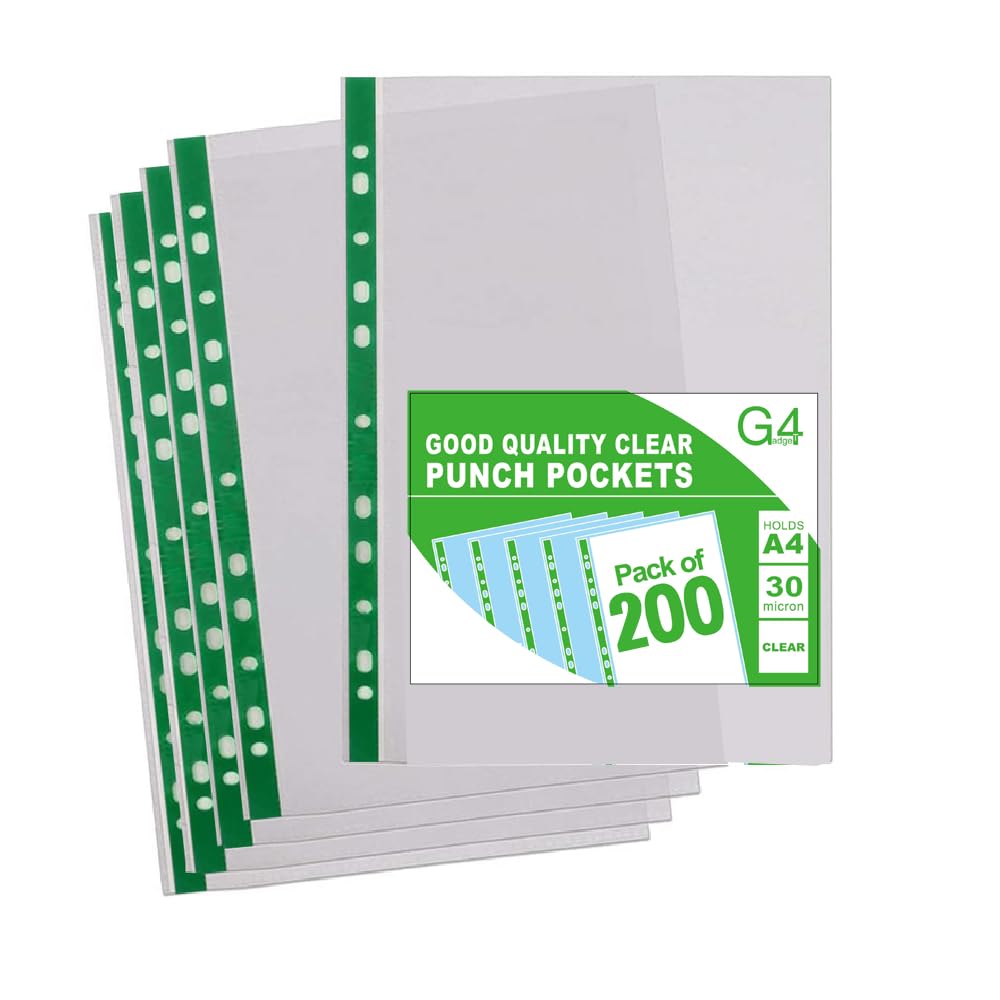 200 A4 Plastic Value Punched Punch Pockets 10-15 Sheets 30 Micron for ...