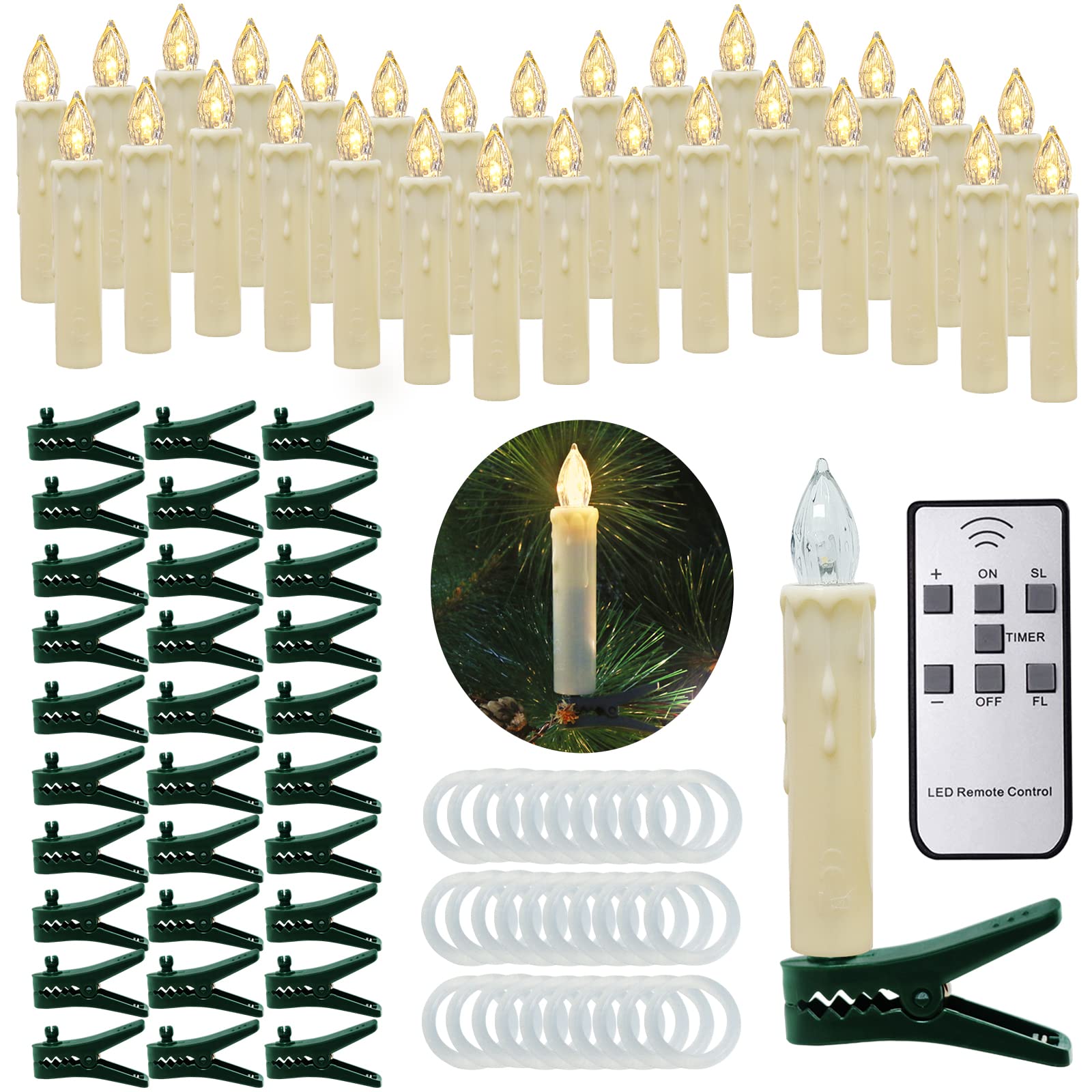 Ymenow 30pcs Christmas Tree Candle Lights, Battery Operated Small ...