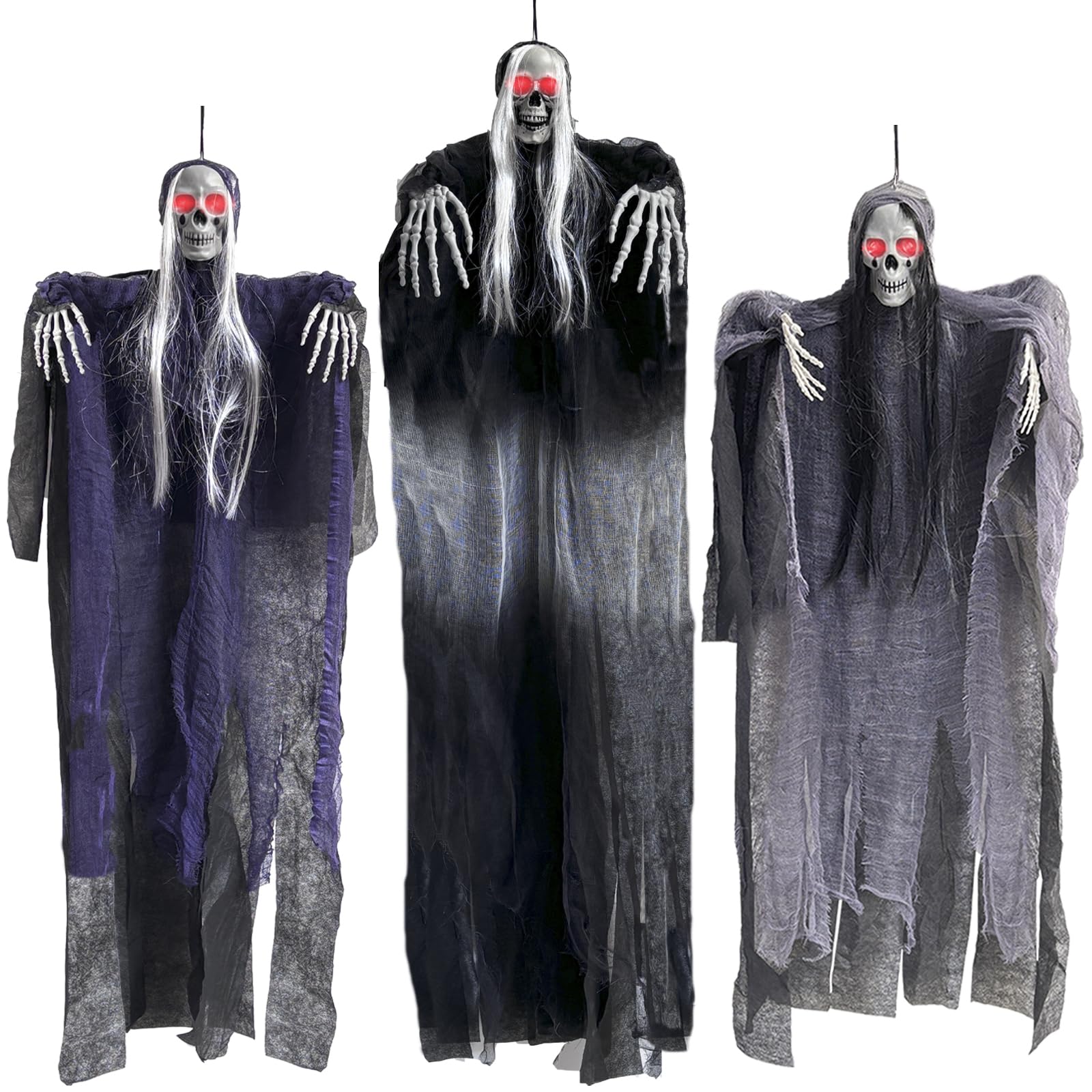 3 PCS Hanging Grim Reaper - Halloween Hanging Ghost Decorations with ...