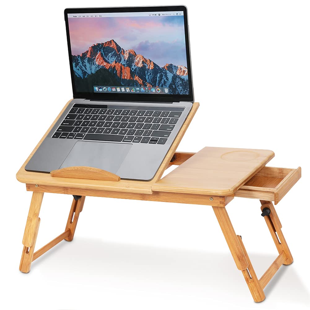 Bamboo Laptop Bed Table, Foldable Bed Table Bed Reading Tray With Vents ...