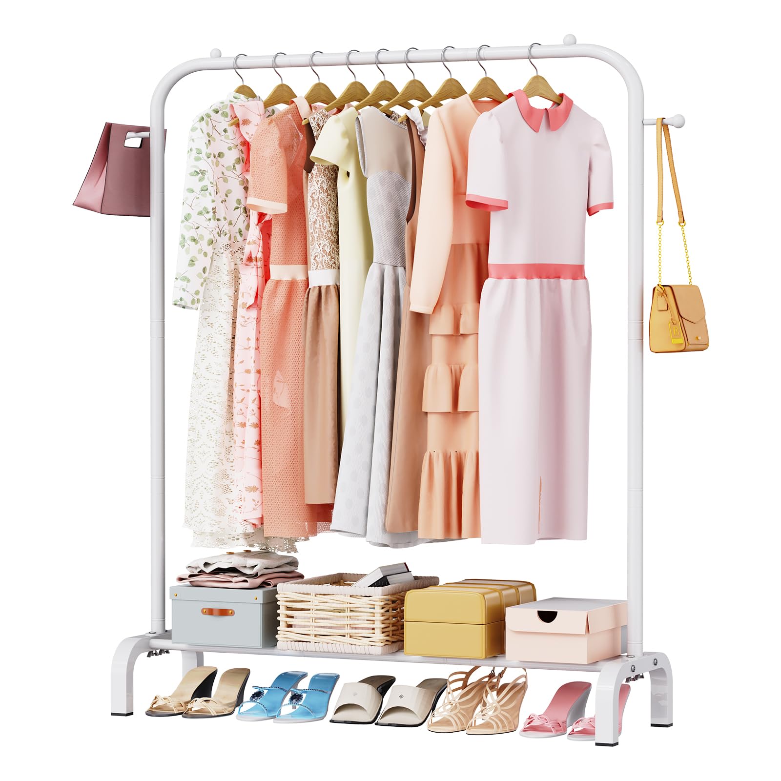 LOEFME Clothes Rail, Clothes Rack with Hooks, Sturdy Hanging Solution ...