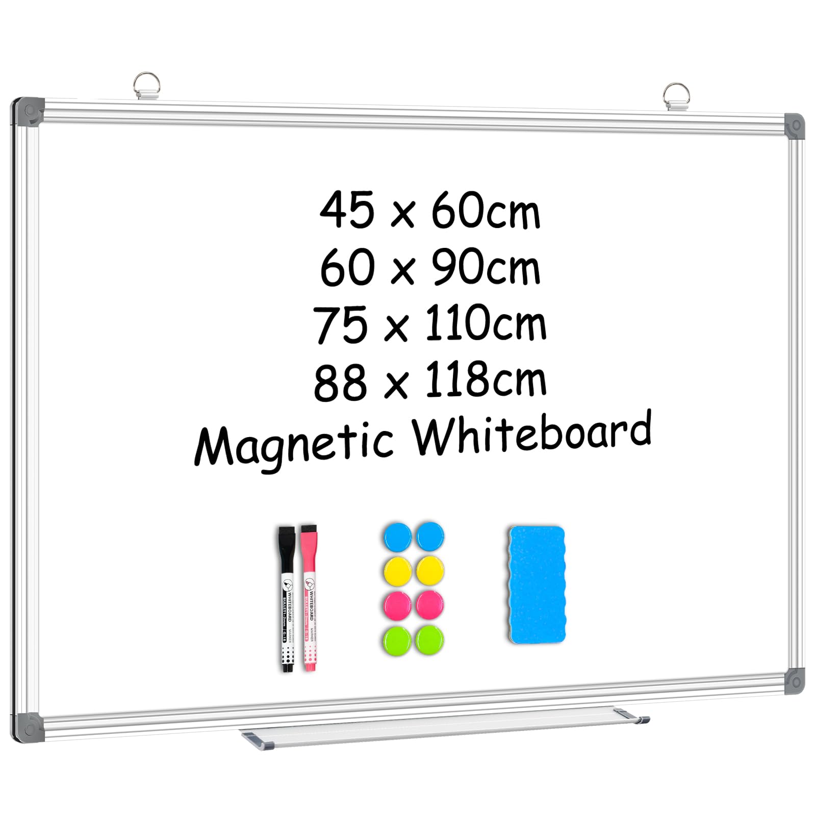 4 THOUGHT Magnetic Whiteboard 45 x 60 cm A2 White Board for Wall with 2 Markers Pens 8 Magnets ...