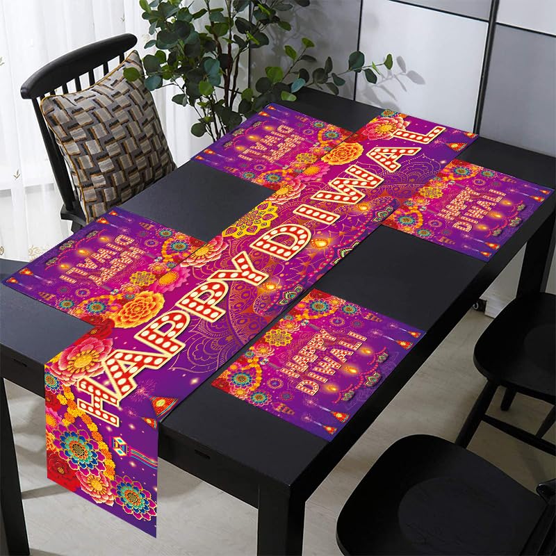 Diwali Decoration Set Happy Diwali Table Runner 180x30cm and Set of 4 ...