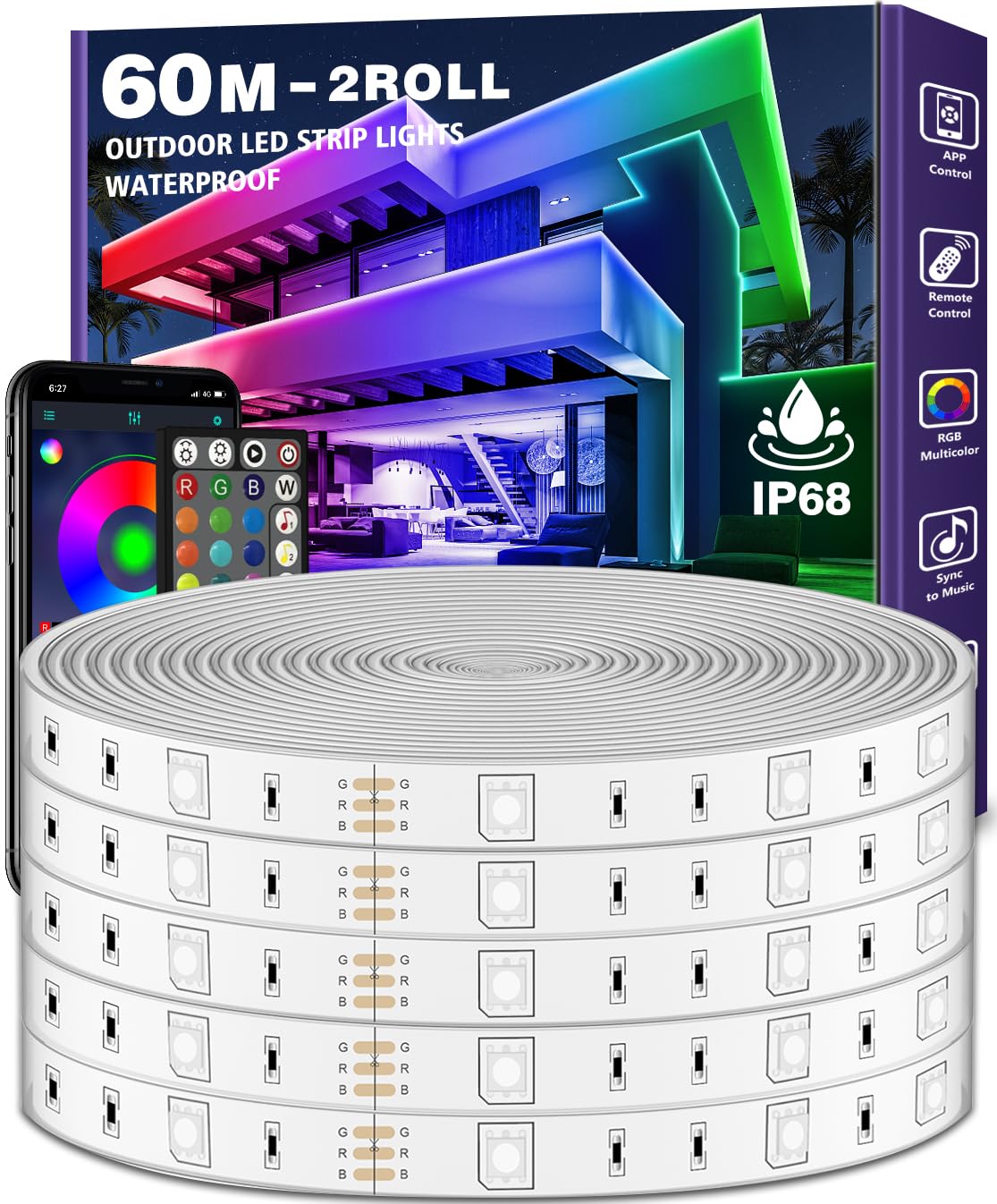 LETIANPAI Outdoor LED Strip Lights 60m Waterproof,BalconyExterior Led ...