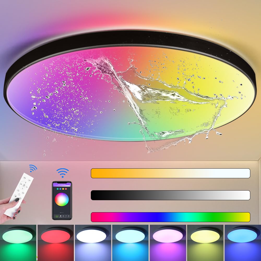 CHENBEN RGB LED Ceiling Light, 24W 12-inch Alexa Smart Ceiling Lights ...