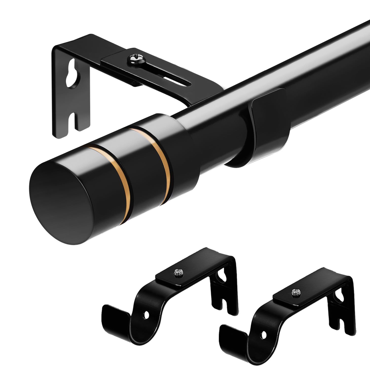 Single Curtain Pole, Black Curtain Pole 66-378cm with Adjustable ...