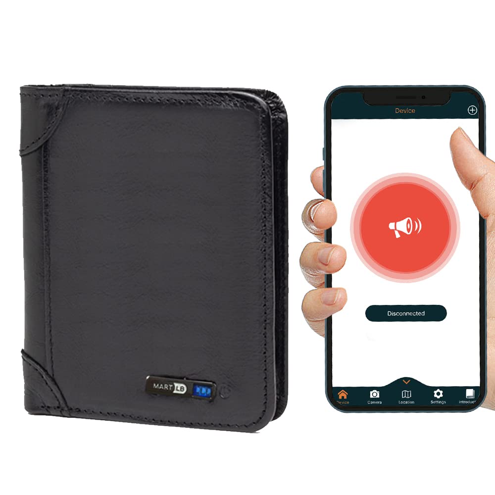 Smart Wallets Anti-Lost Tracker Bifold Genuine Leather Short Soft Men Wallet (Brown-1)