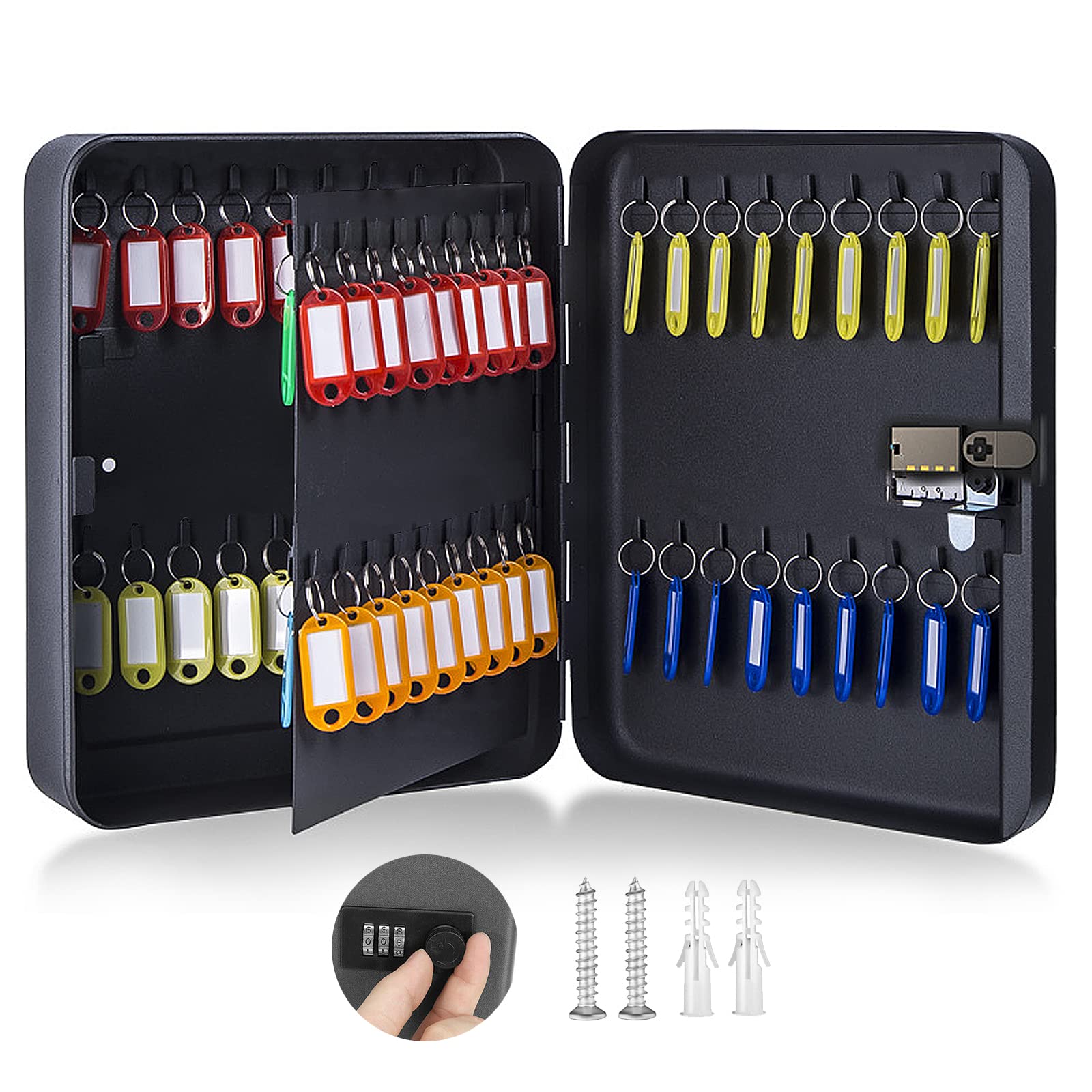 Combination Key Safe - Wall Mounted Key Box 72-key Steel Key Cabinet ...