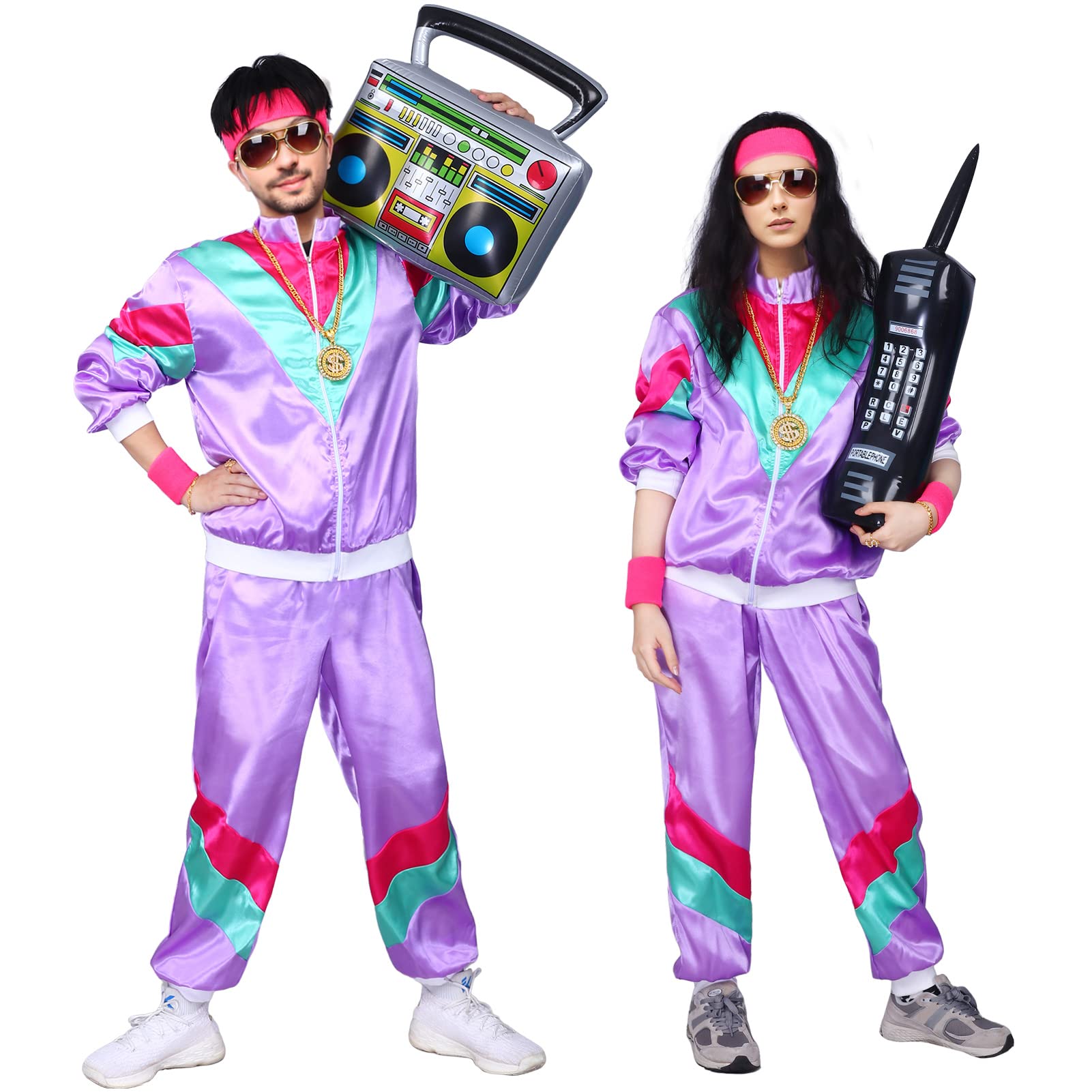 Maryparty Shell Suit Costume Set 80s Fancy Dress Men Women Tracksuit ...