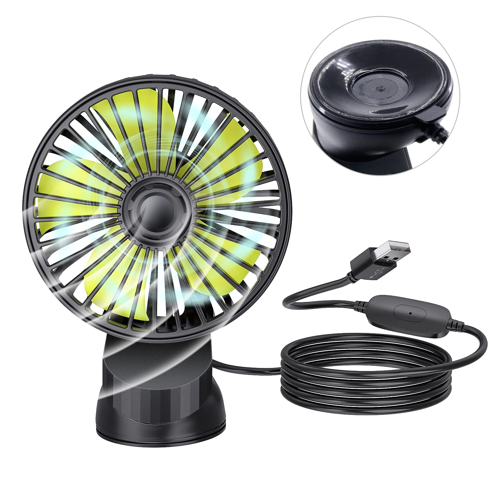 Ymenow USB Car Fan with Suction Cup, 1pcs 5V 1A USB Suction Cup Fan ...