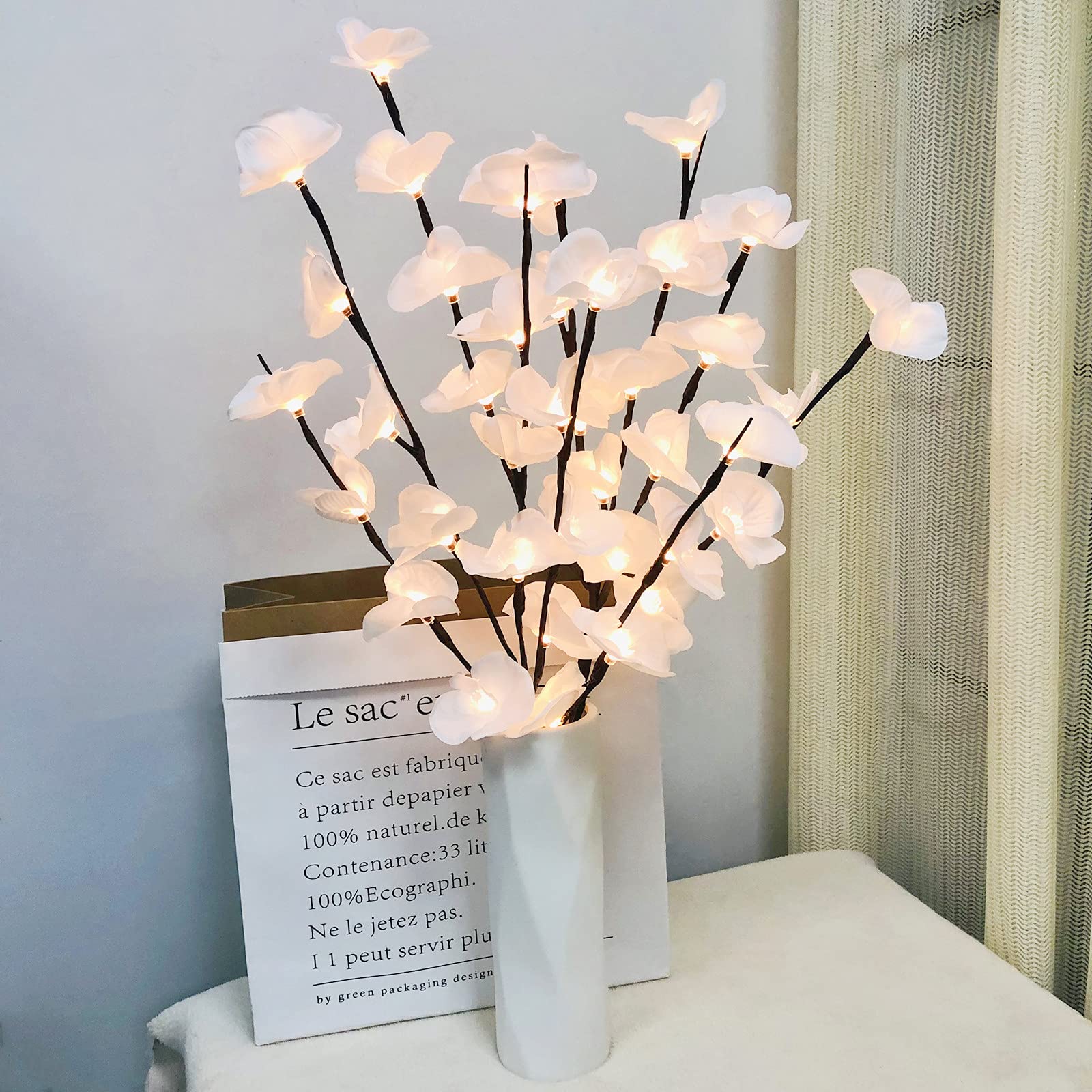 Riaxuebiy Artificial Butterfly Orchid Flower 20 LED Twig Lights Tree ...