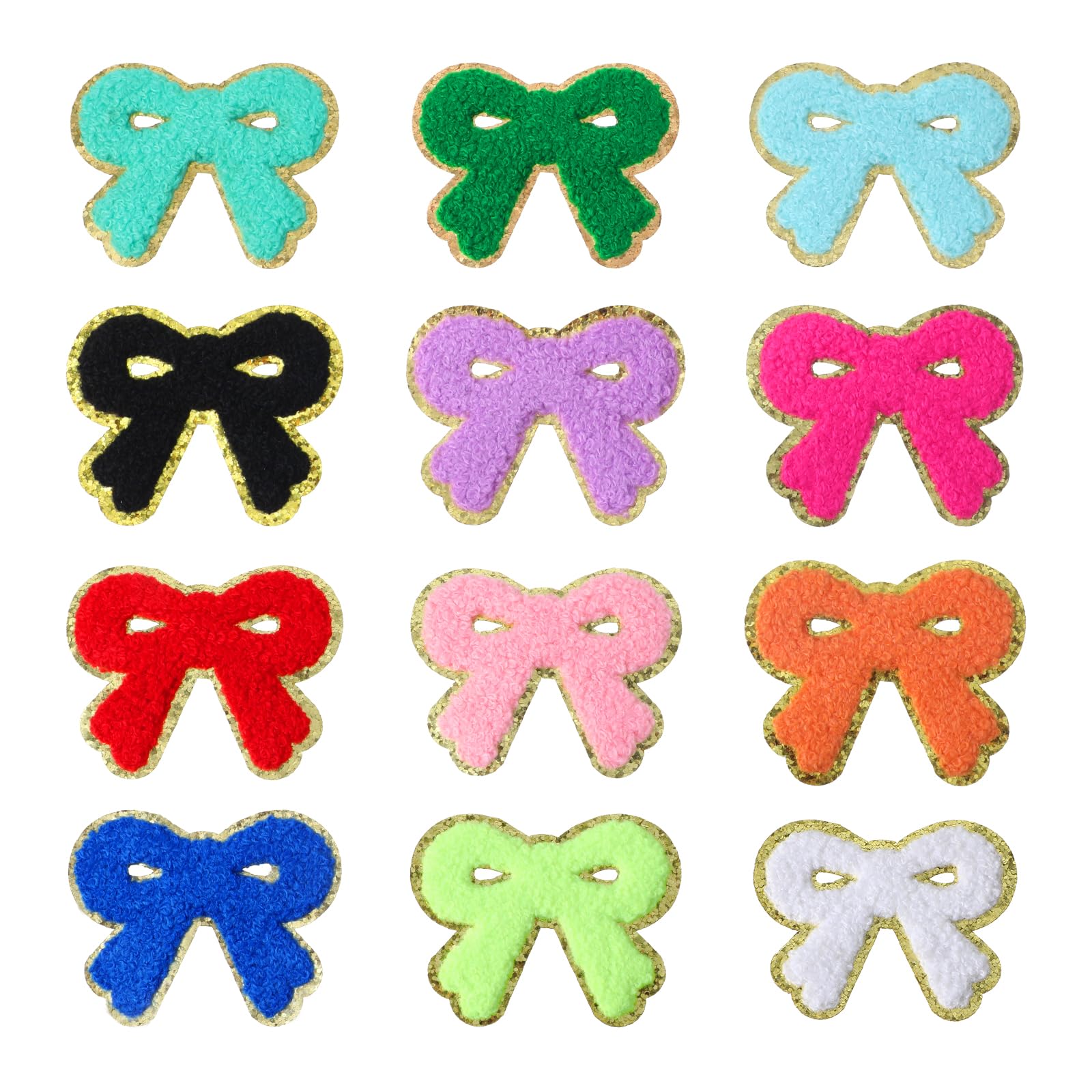 12 Pack Iron-On Patches Bow Patches Gold Edge Embroidery Cute Glitter ...