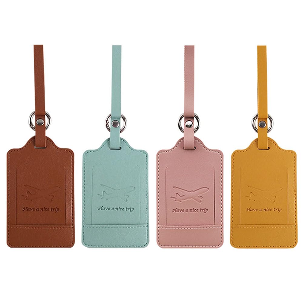 4 Pcs PU Leather Luggage Tags Luggage Tags for Suitcases PU Leather Luggage Tag with Adjustable ...
