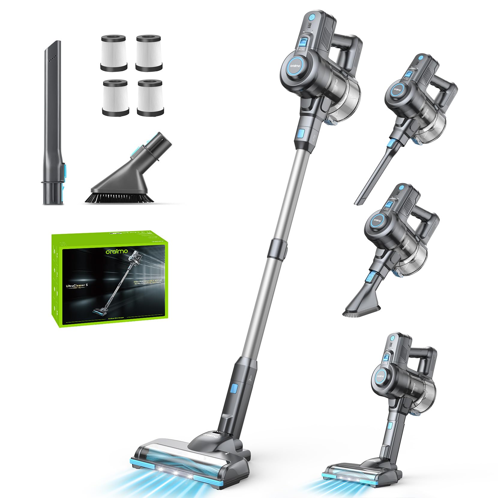 Oraimo Cordless Vacuum Cleaner, 6-in-1 Self-Standing Stick Vacuum ...