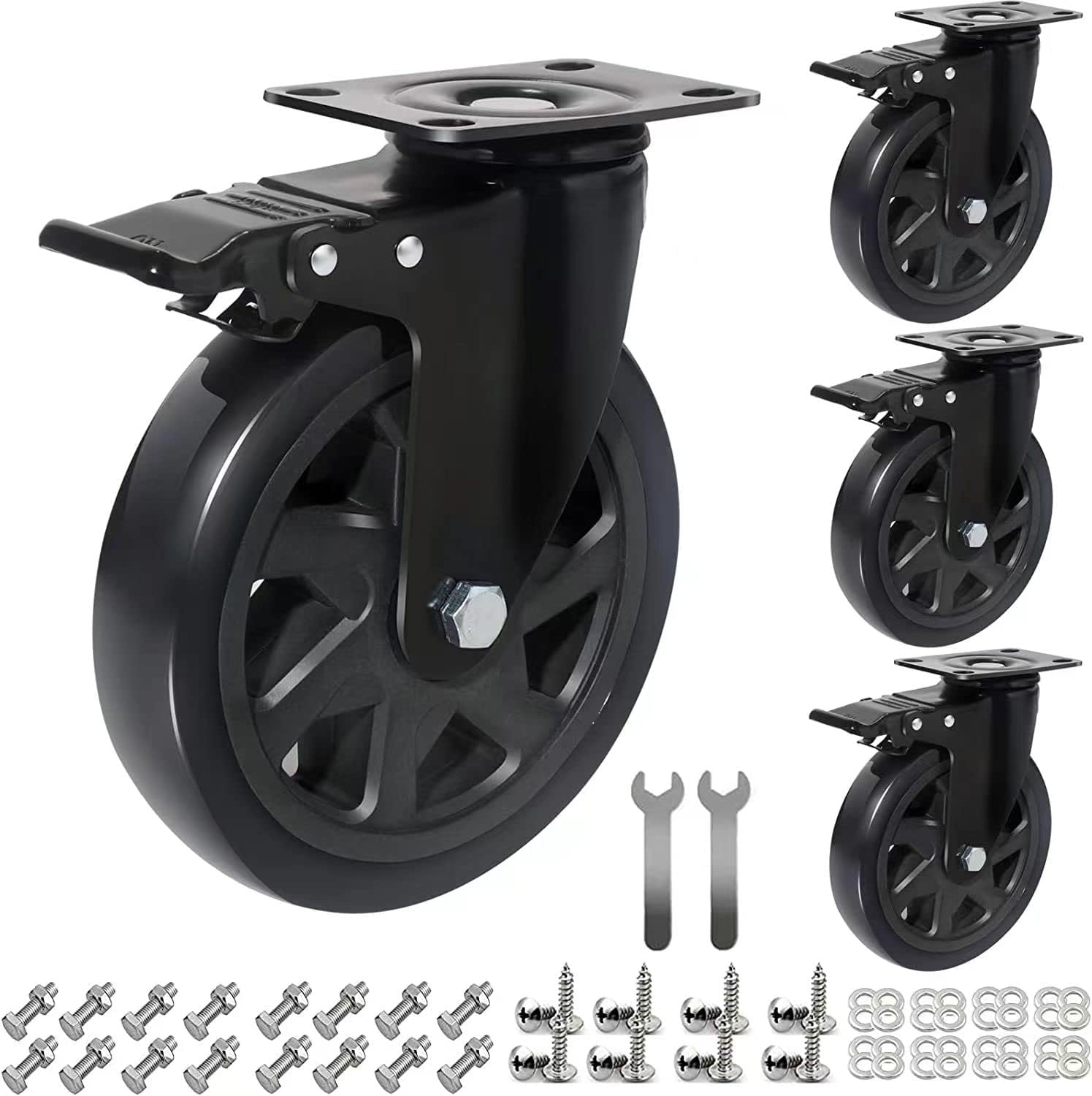RRIUTO Heavy Duty 150MM Caster Wheels with Brake, 4 Furniture Caster ...