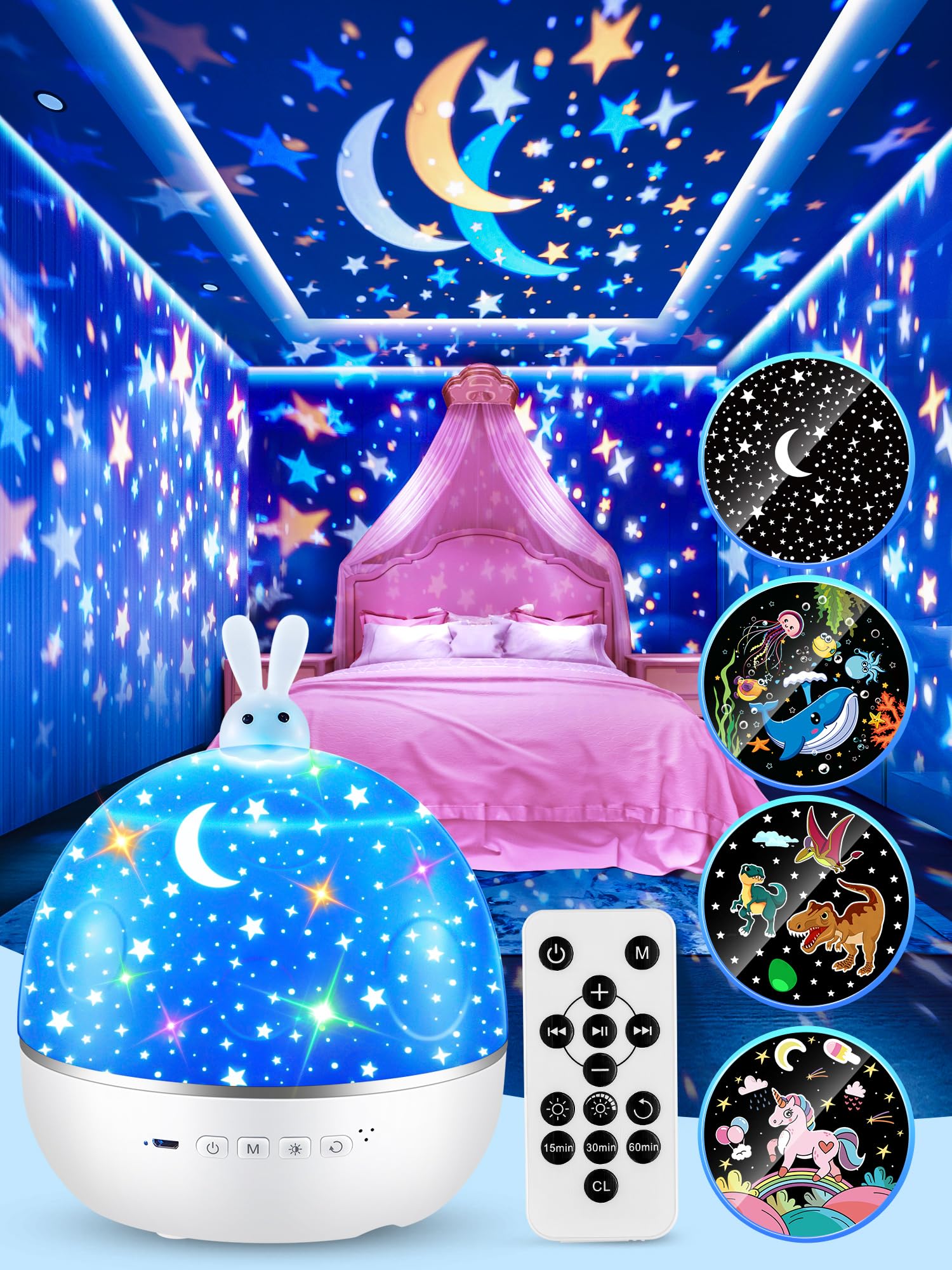 One Fire Night Light Kids Night Light Projector, Bluetooth Music 15 ...
