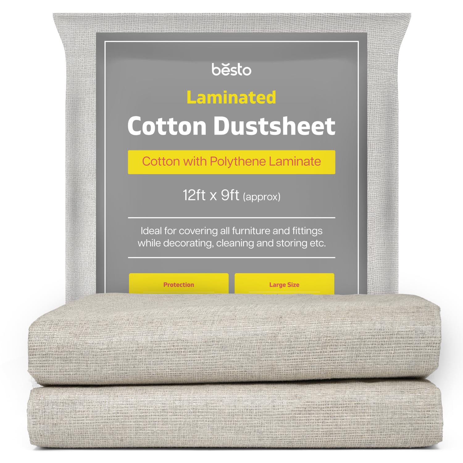 Pack of 2 Laminated Cotton Dust Sheets for Decorating, Waterproof 12ft ...
