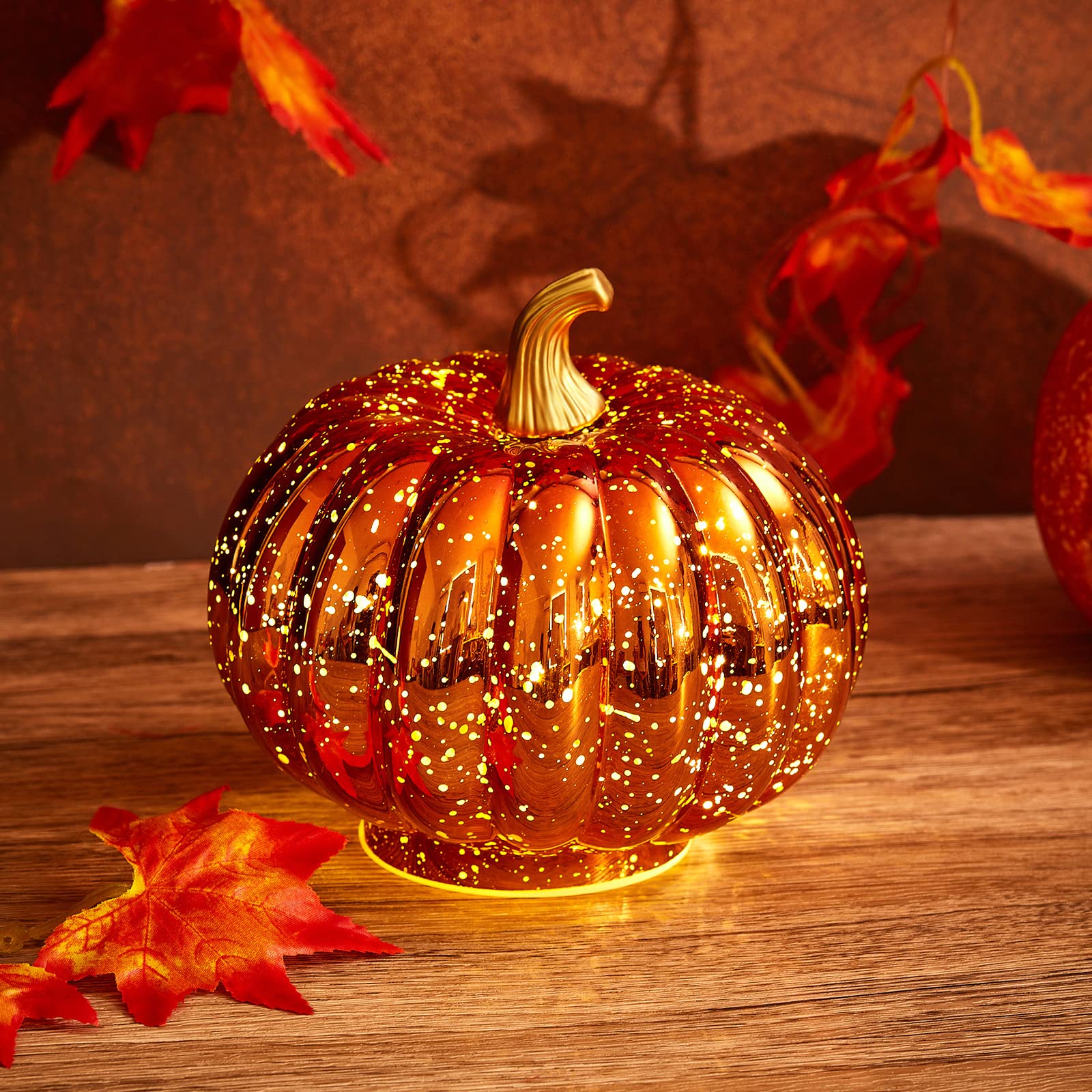 Large Glass LED Pumpkin Lights Battery Operated Autumn Thanksgiving ...