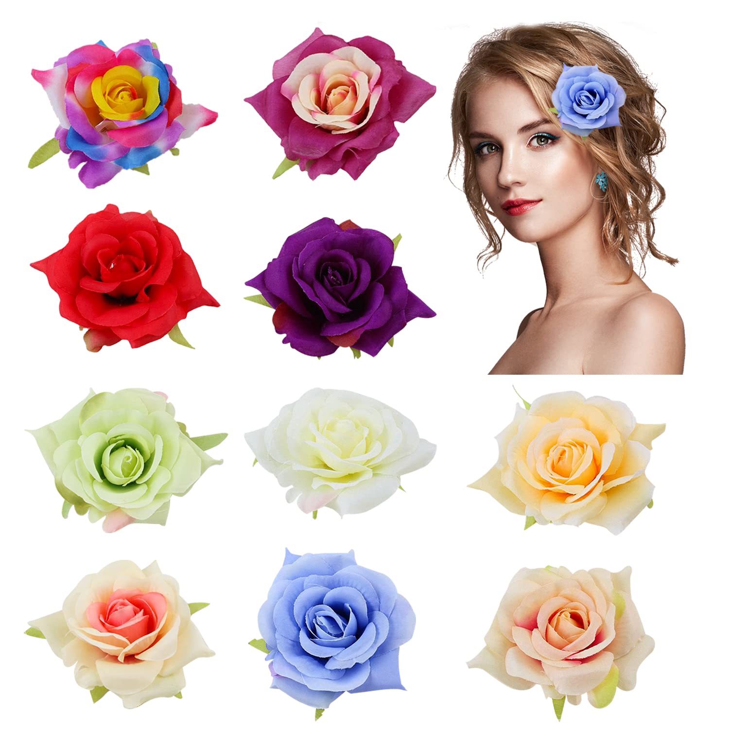 GWAWG Flower Hairpin 10PCS Rose Hair Clips Multicolor for Women Girls ...