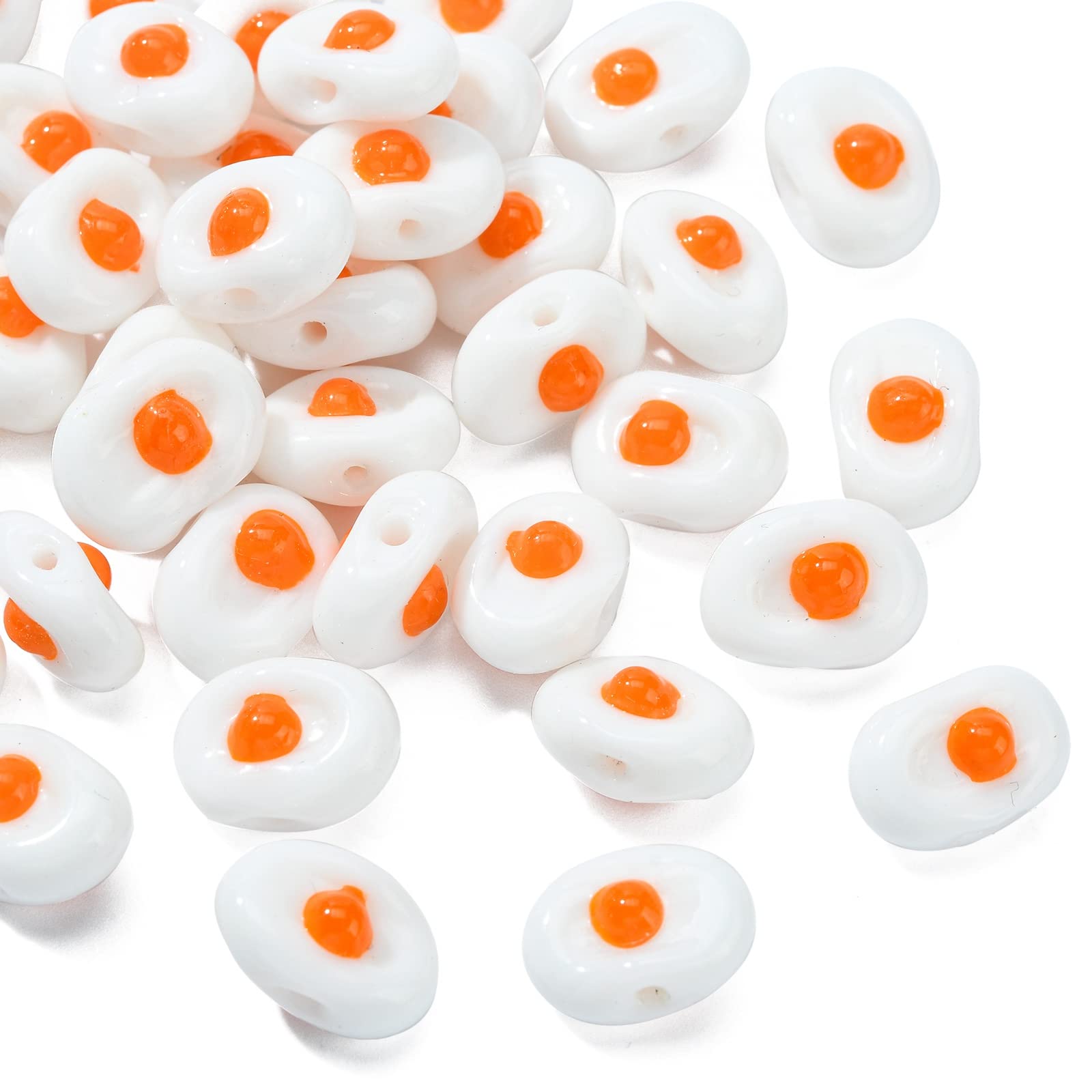 DanLingJewelry 40Pcs Lampwork Glass White Fried Egg Beads Cooking Food ...